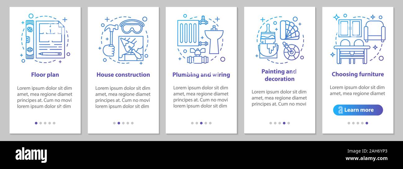 House Building Onboarding Mobile App Page Screen With Linear Concepts