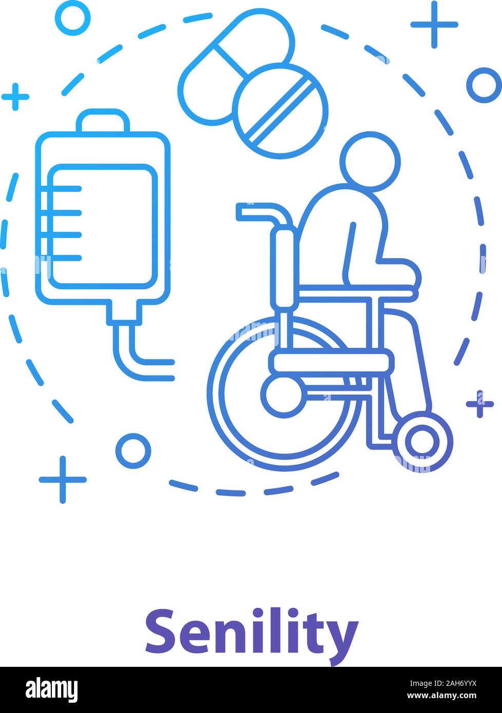 Senility concept icon. Disability. Elderly medical care idea. Thin line ...