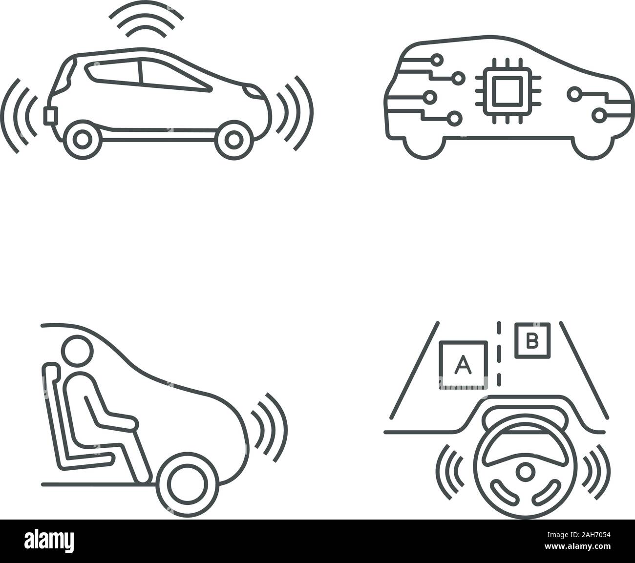 Autonomous car linear icons set. Sensors, AI auto, full automation ... Autonomous car linear icons set. Sensors, AI auto, full automation ...