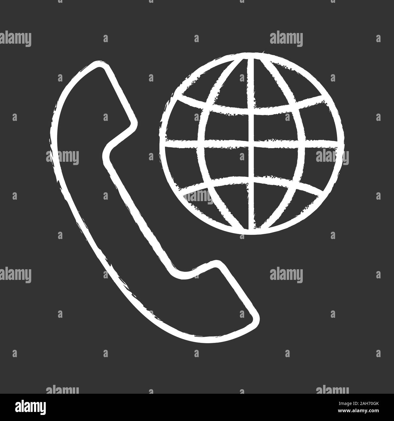 Calls abroad chalk icon. International roaming. Handset with globe ...