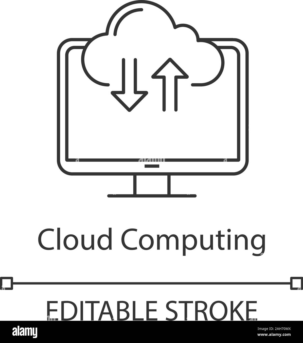 Cloud computing linear icon. Internet data storage. Thin line illustration. File sharing service ...