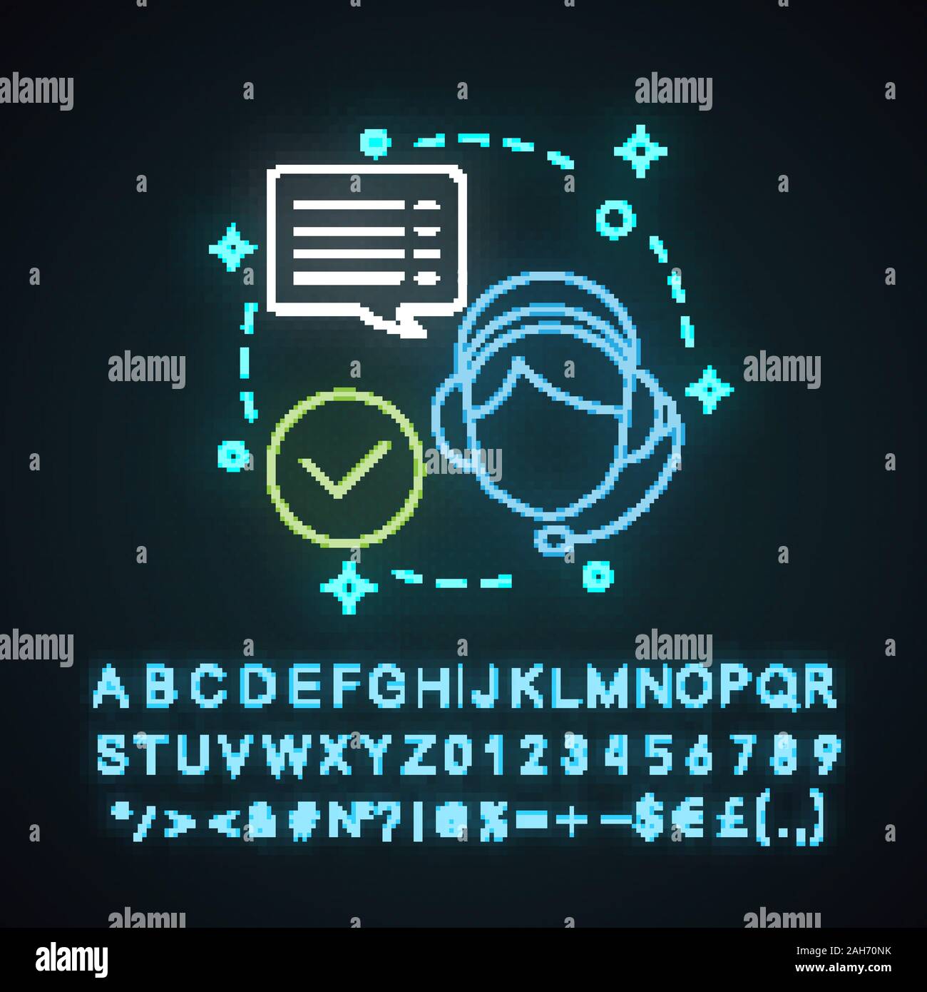 Confirmation neon light concept icon. Call center operator. Hotline ...