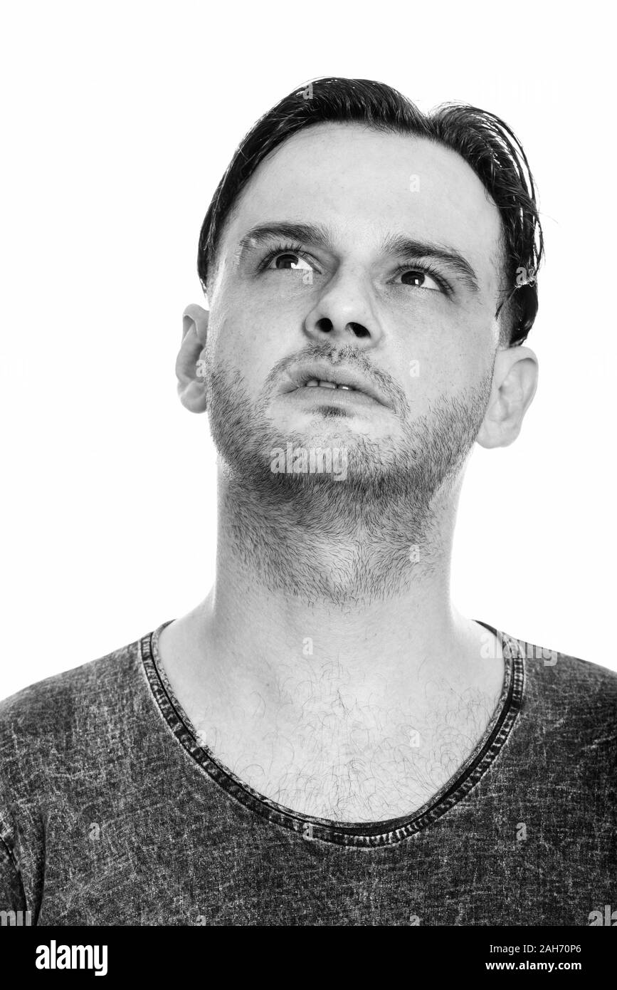 Young caucasian male serious Black and White Stock Photos & Images - Alamy