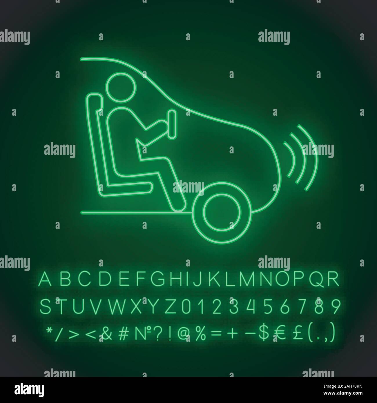 Autonomous car with partial automation neon light icon. Smart car with ...