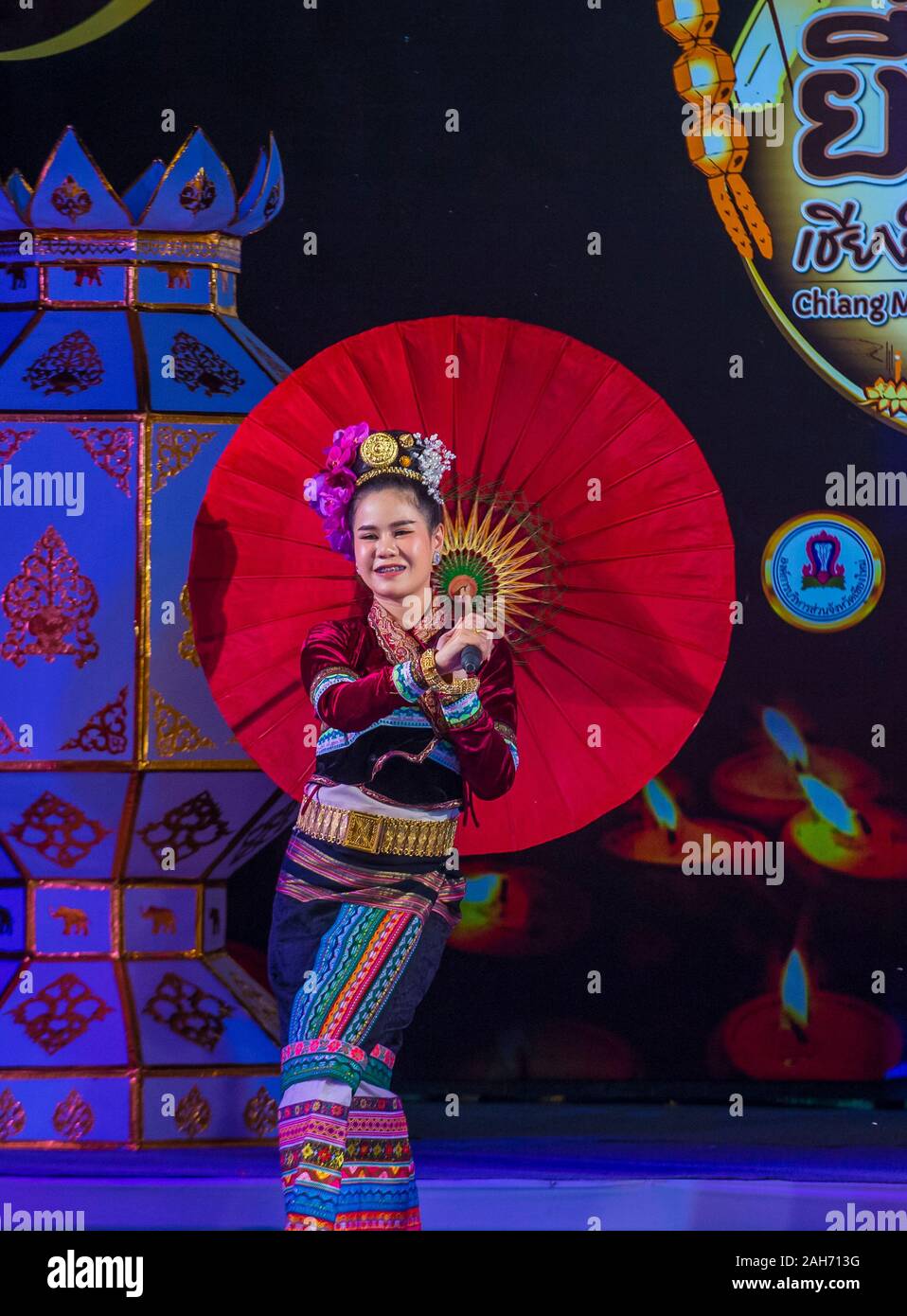 Thai dancer perform during Yee Peng festival in Chiang Mai , Thailand ...