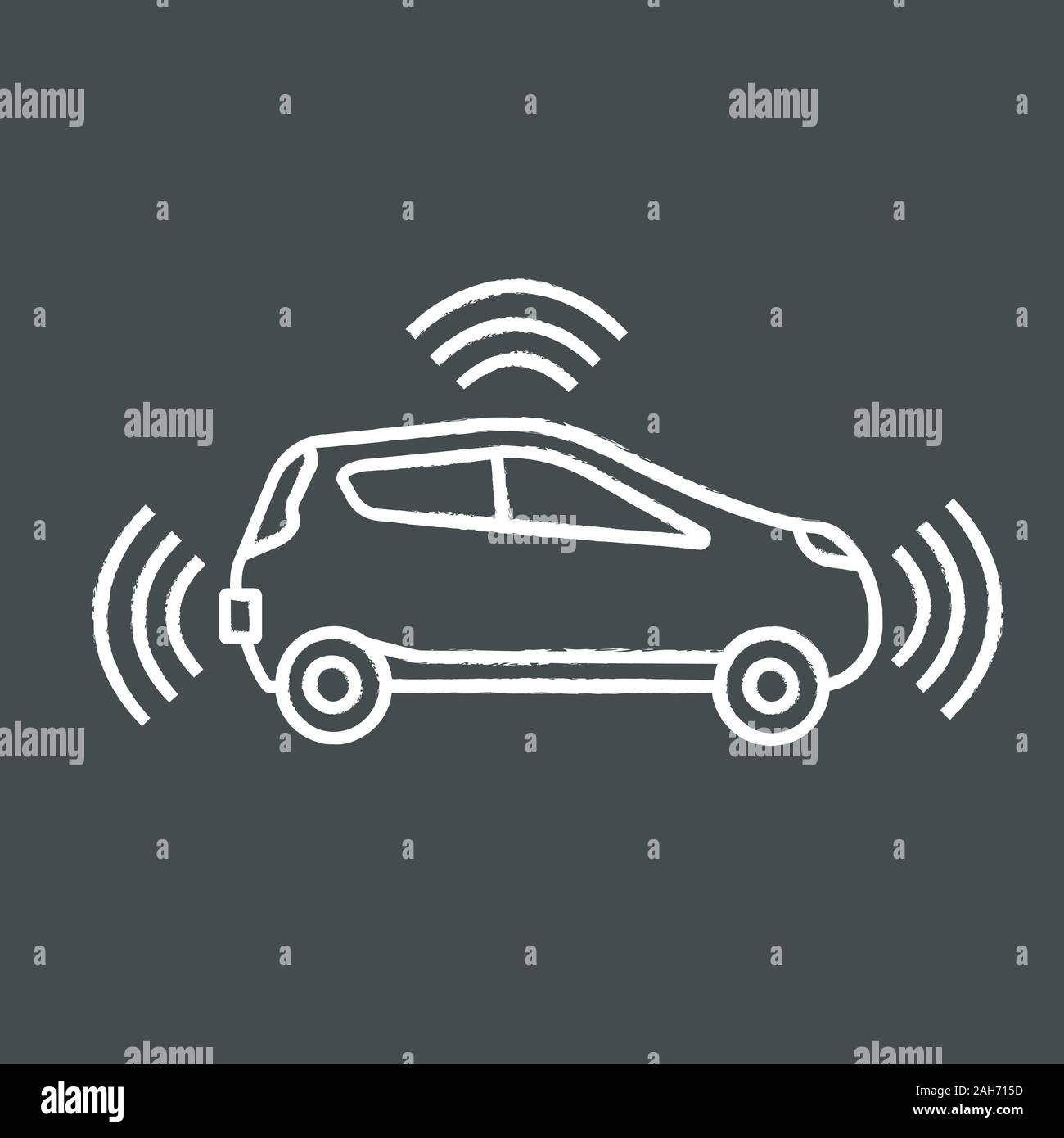 Autonomous car in side view chalk icon. Smart car with sensors signals ...