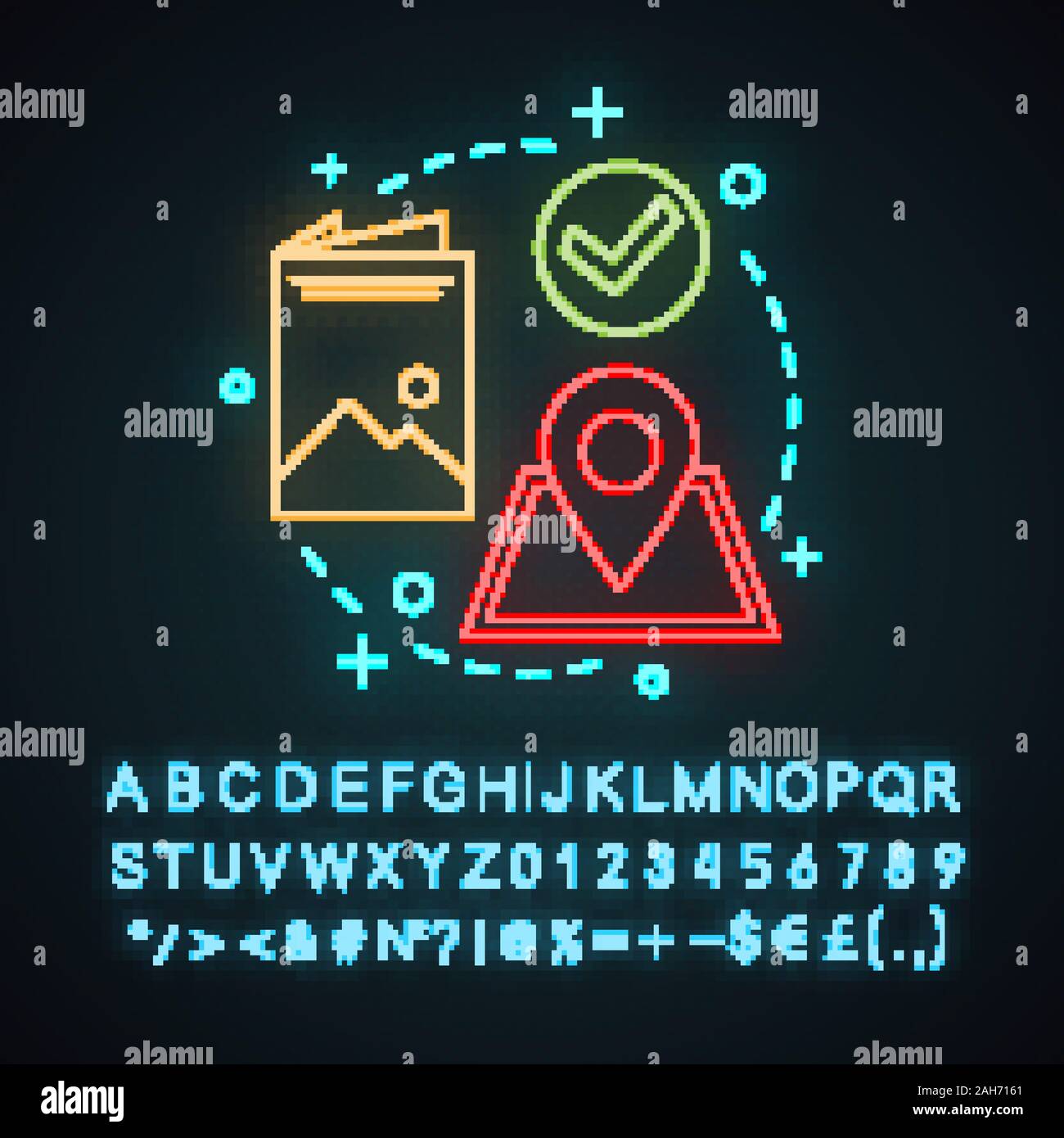 Getting direction neon light concept icon. Choose travel destination ...