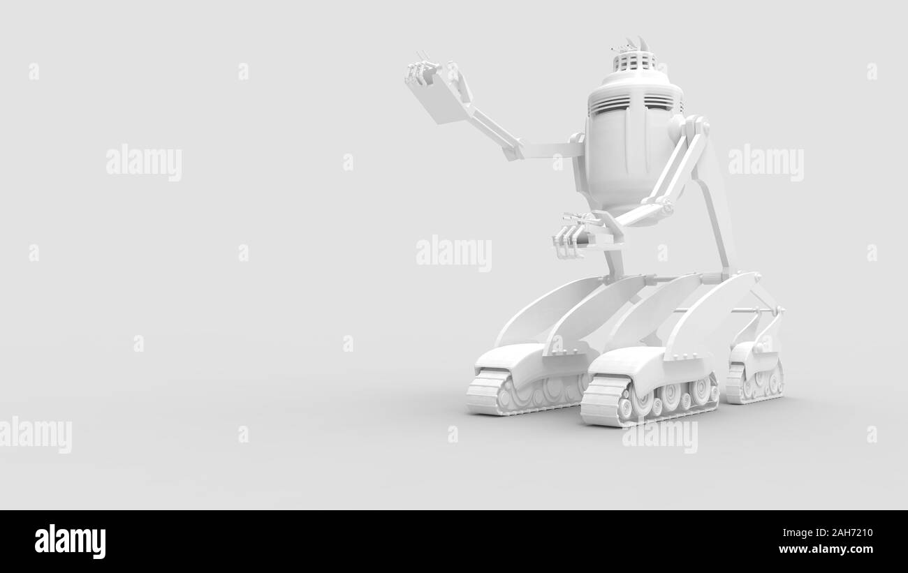 3d rendering of a robot on track wheels isolated in studio background ...