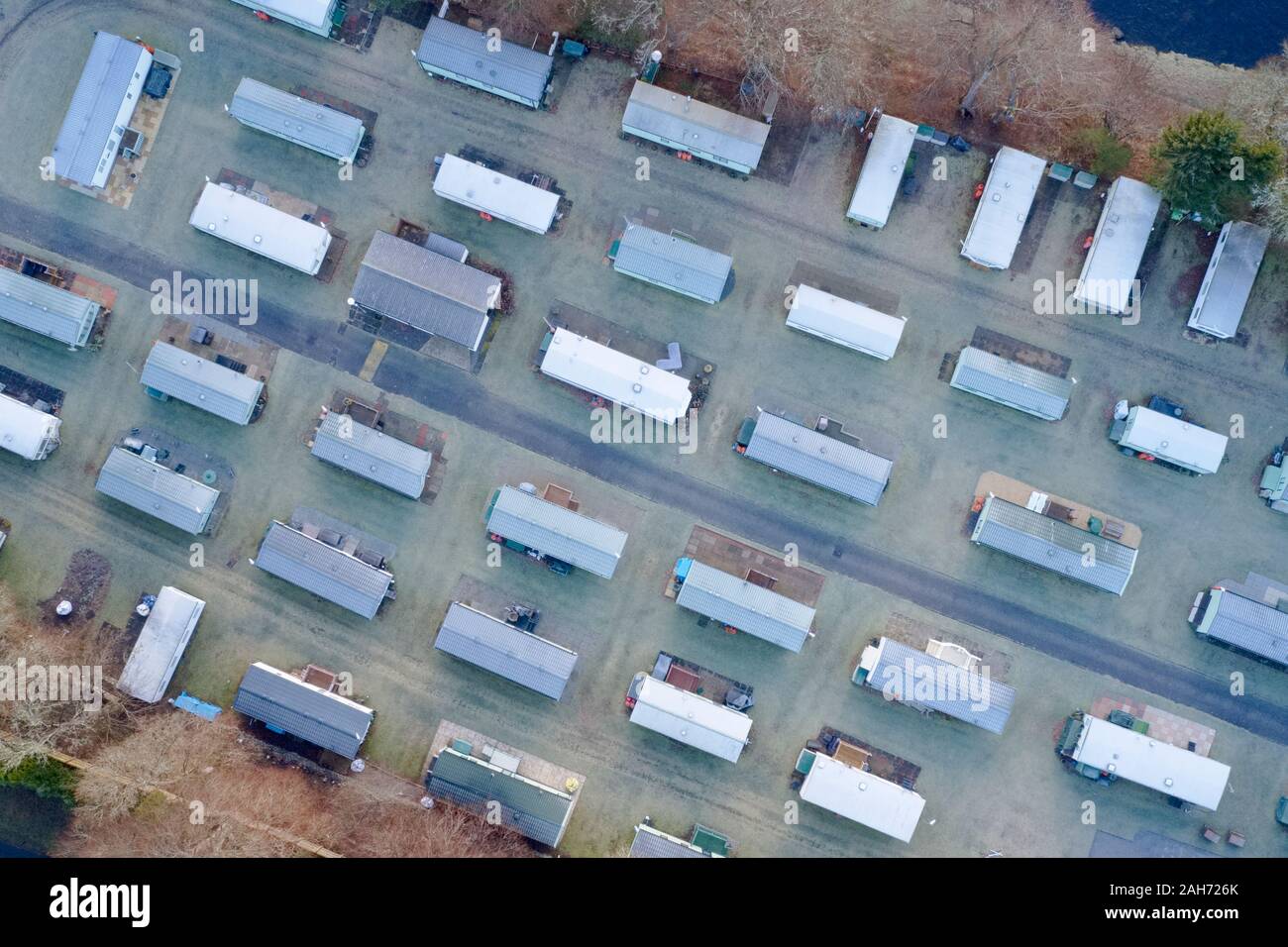 Aerial view of caravan park from above in countryside rural area by ...