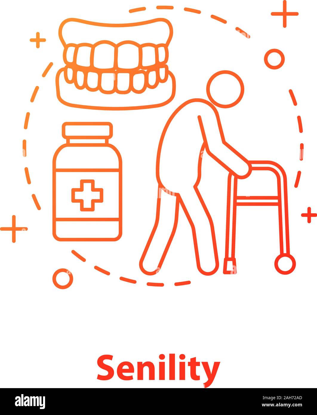 Senility concept icon. Elderly medical care idea thin line illustration ...