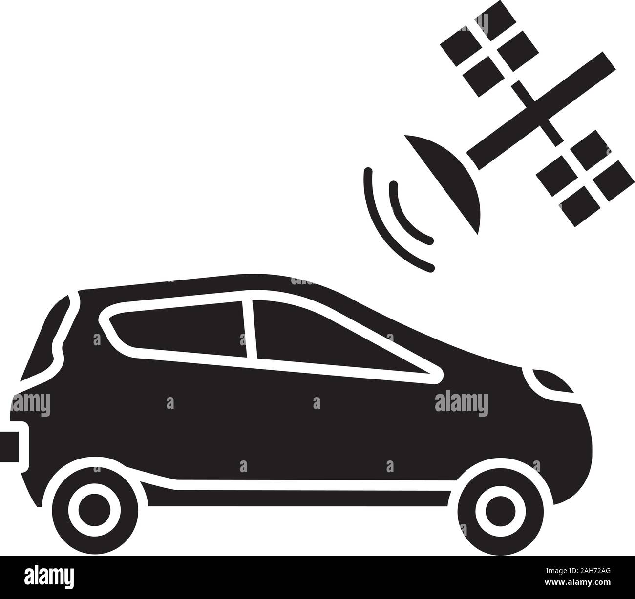 Autonomous car with satellite control glyph icon. Smart car with GNSS ...
