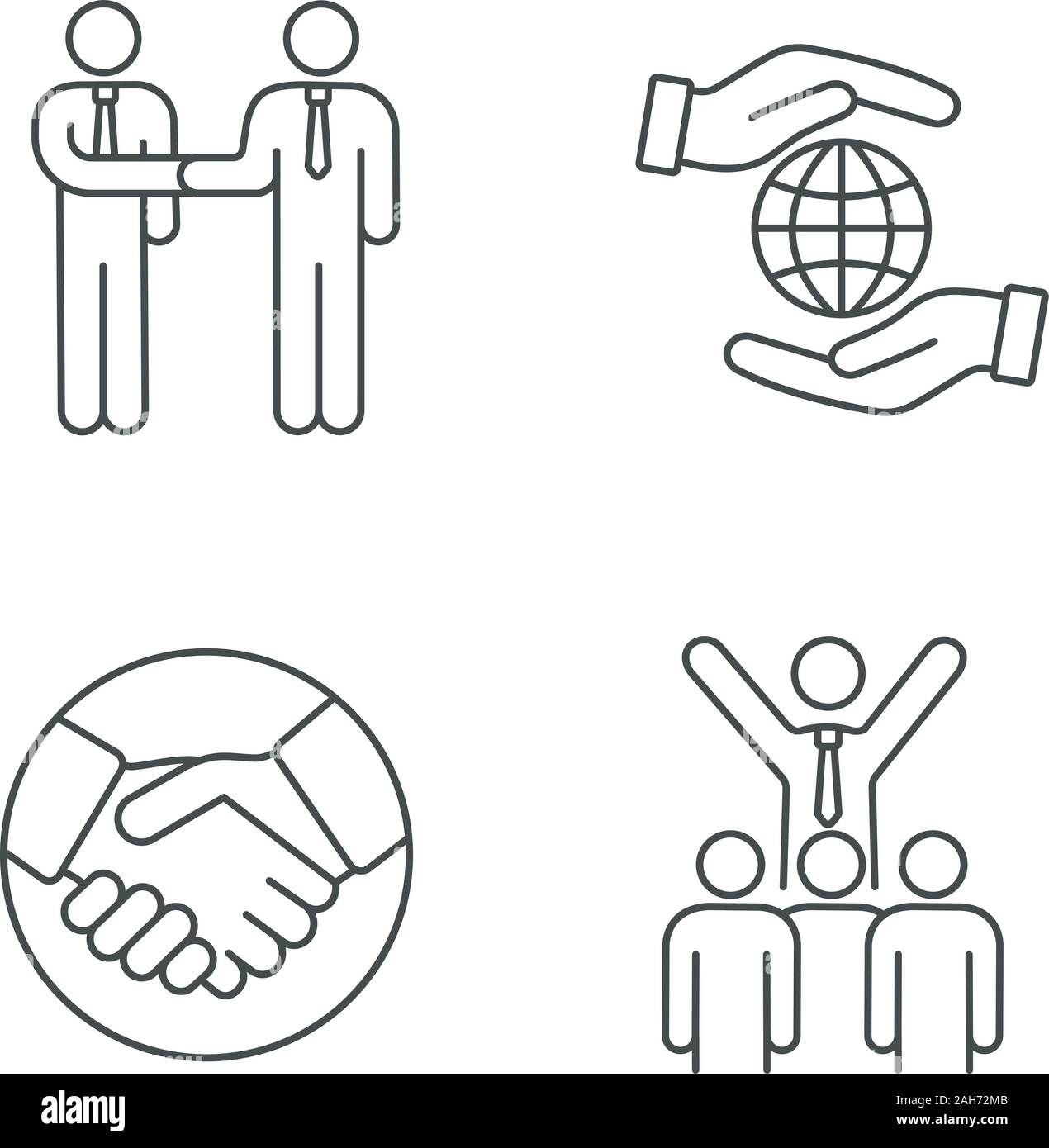 Business ethics linear icons set. Partnership, corporate responsibility ...