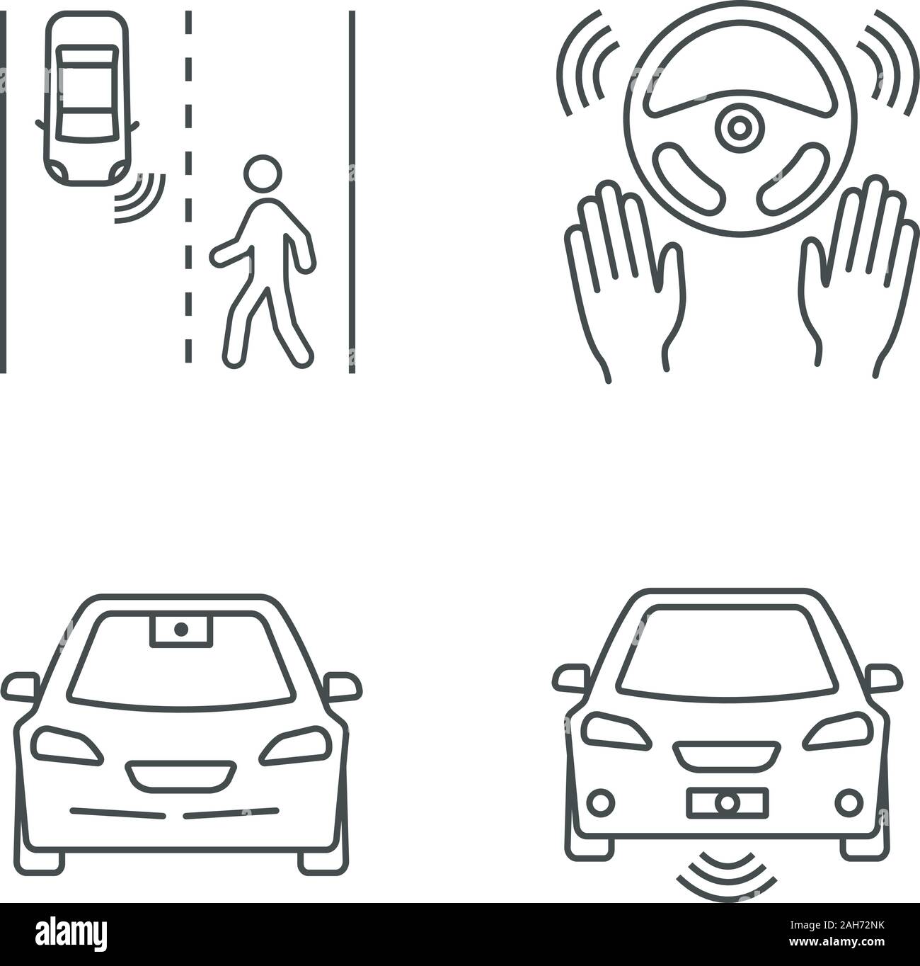 Autonomous car linear icons set. Detecting pedestrians, full automation ...