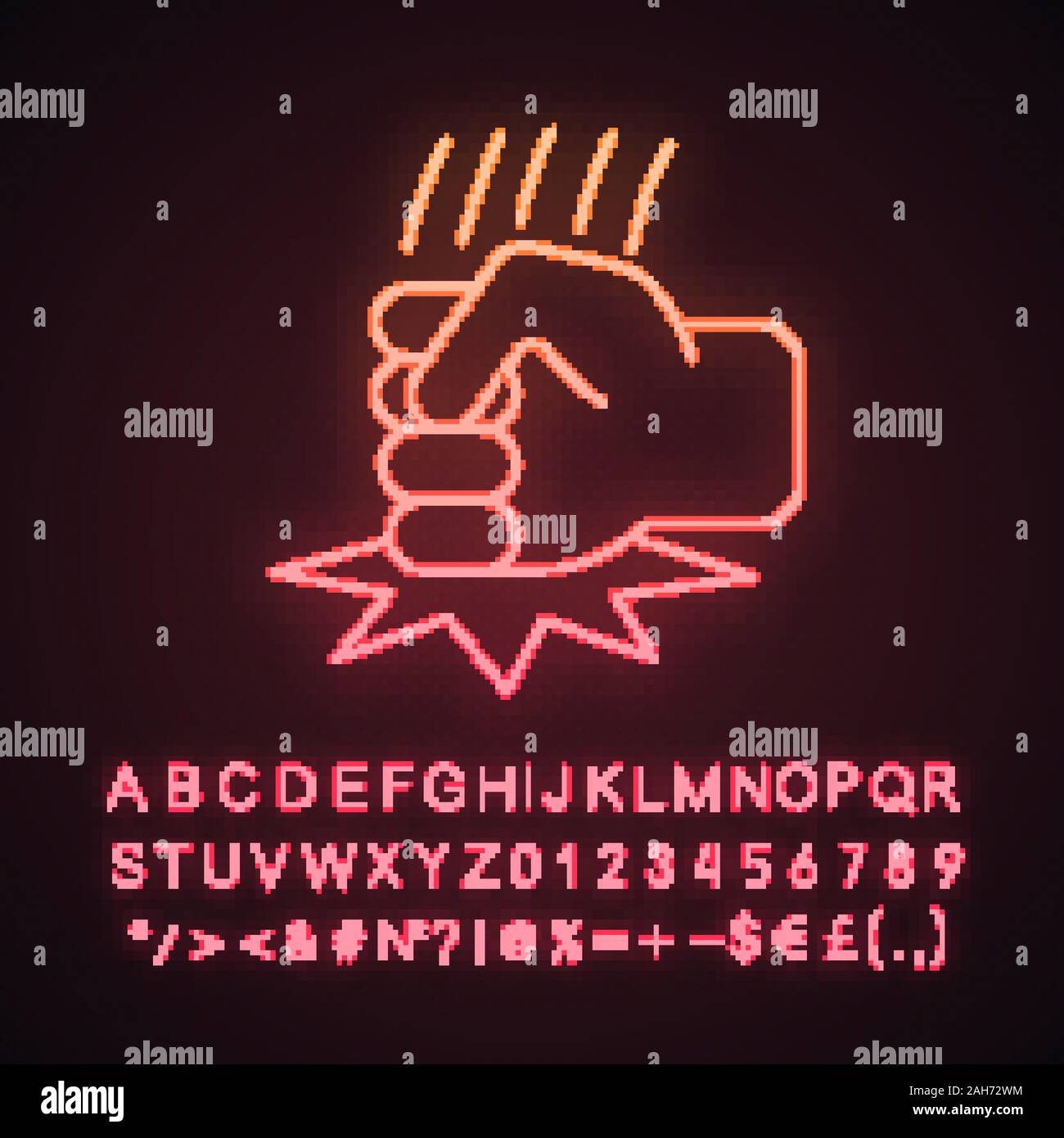 Fist on table neon light icon. Anger, aggression. Angry person. Fist ...