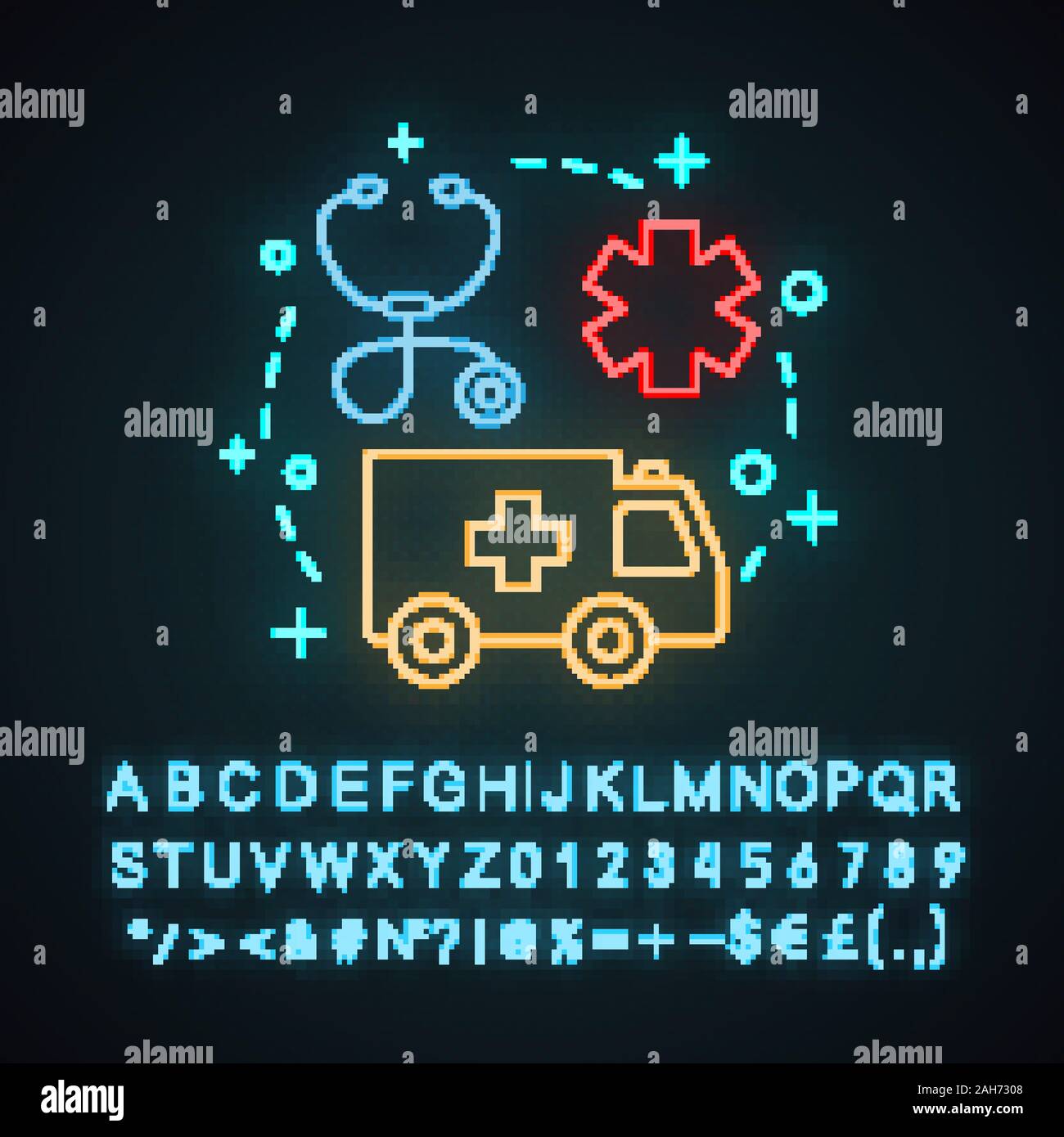 Emergency service neon light concept icon. Medicine and healthcare idea ...