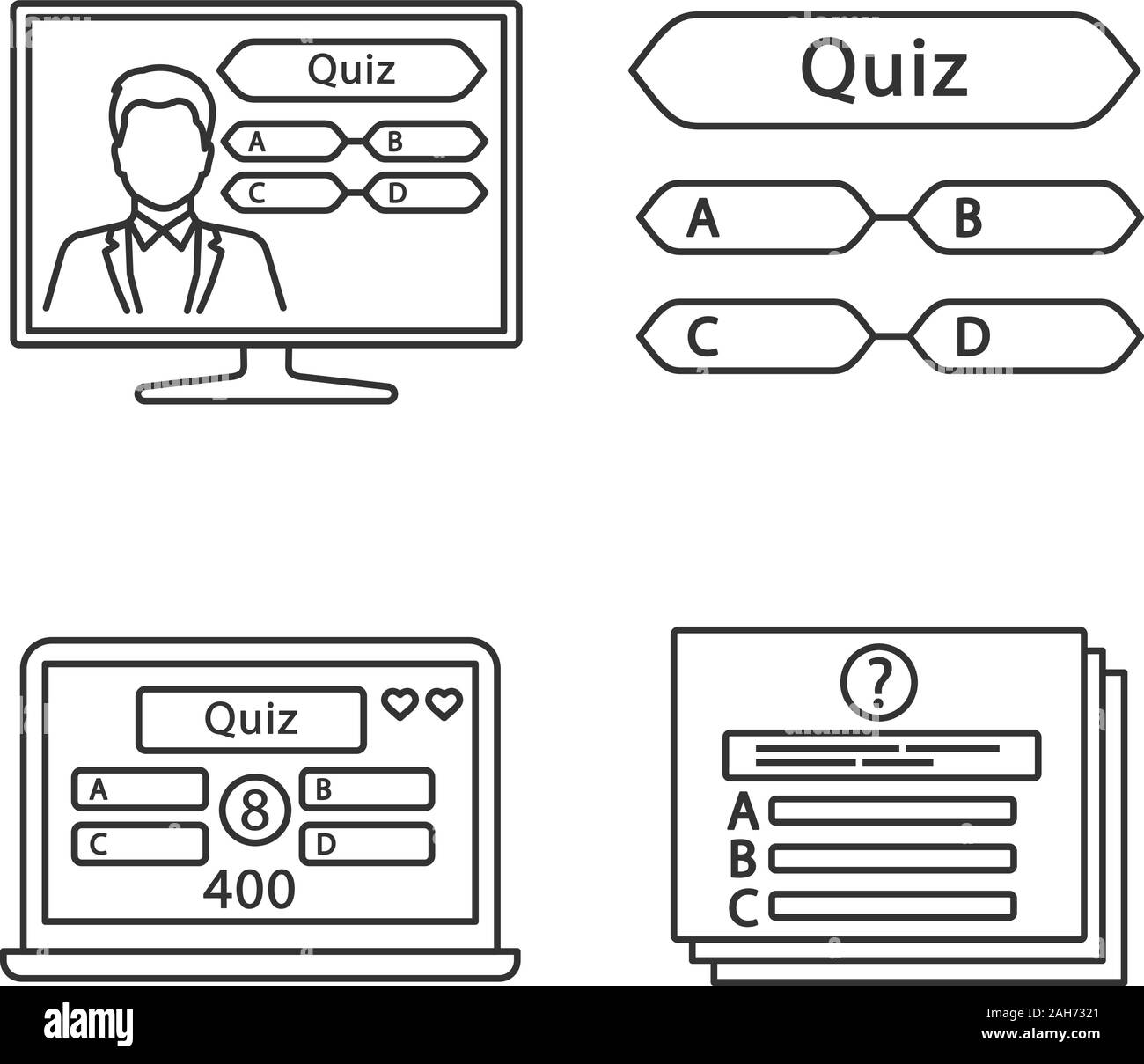 Quiz show linear icons set. Intellectual game question, online and TV ...