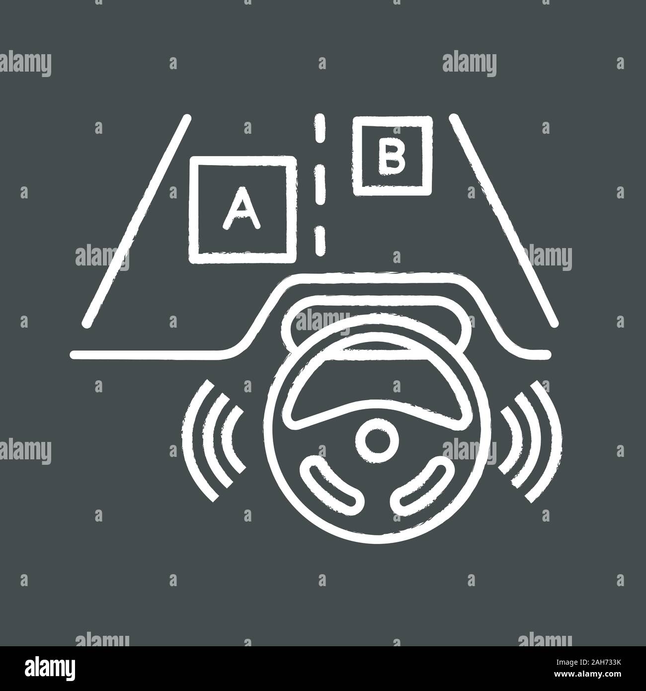 Autonomous car detecting objects chalk icon. Driverless car tracking ...