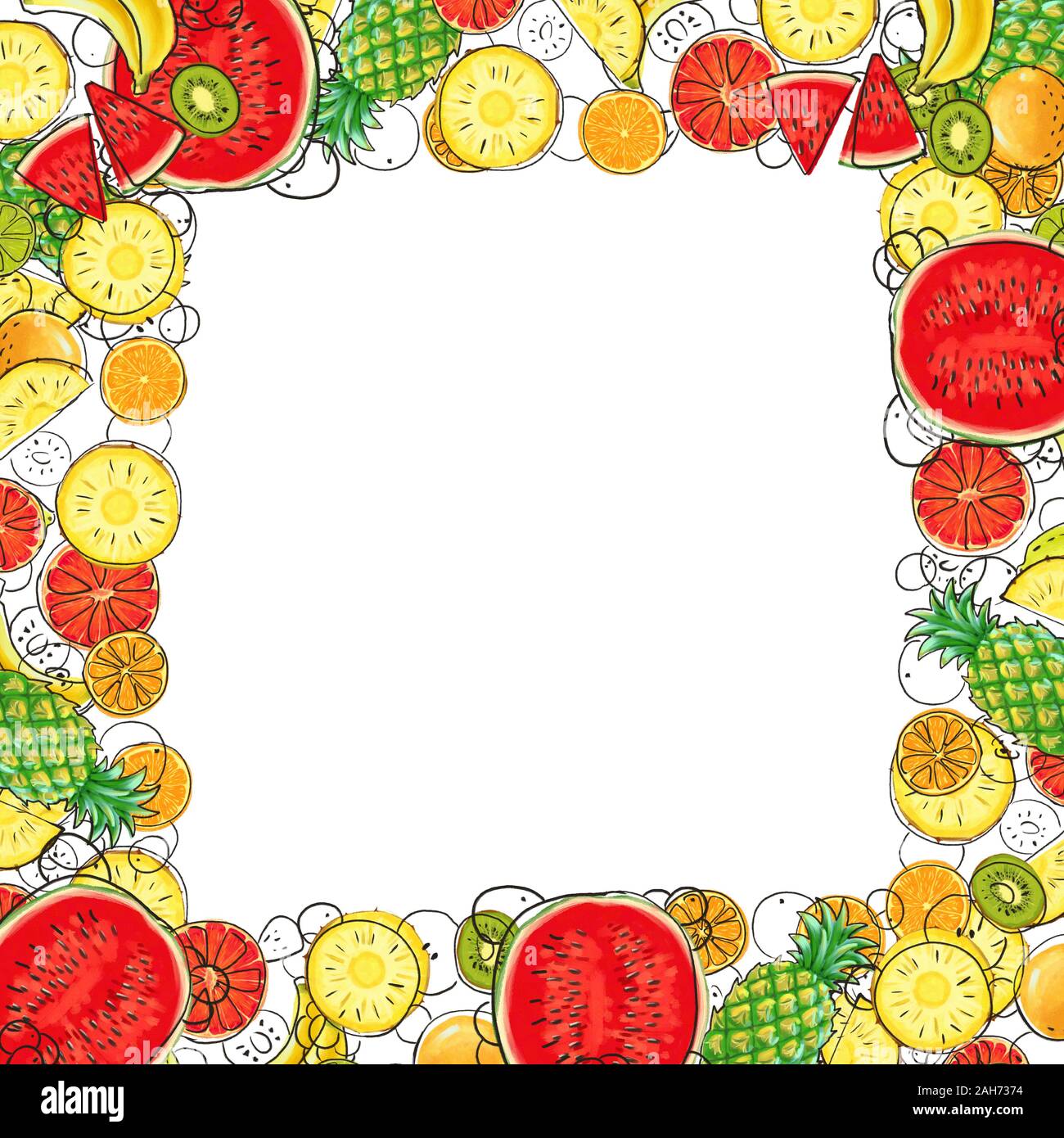 Hand drawn Exotic Fruit frame isolated on white background Stock Photo ...