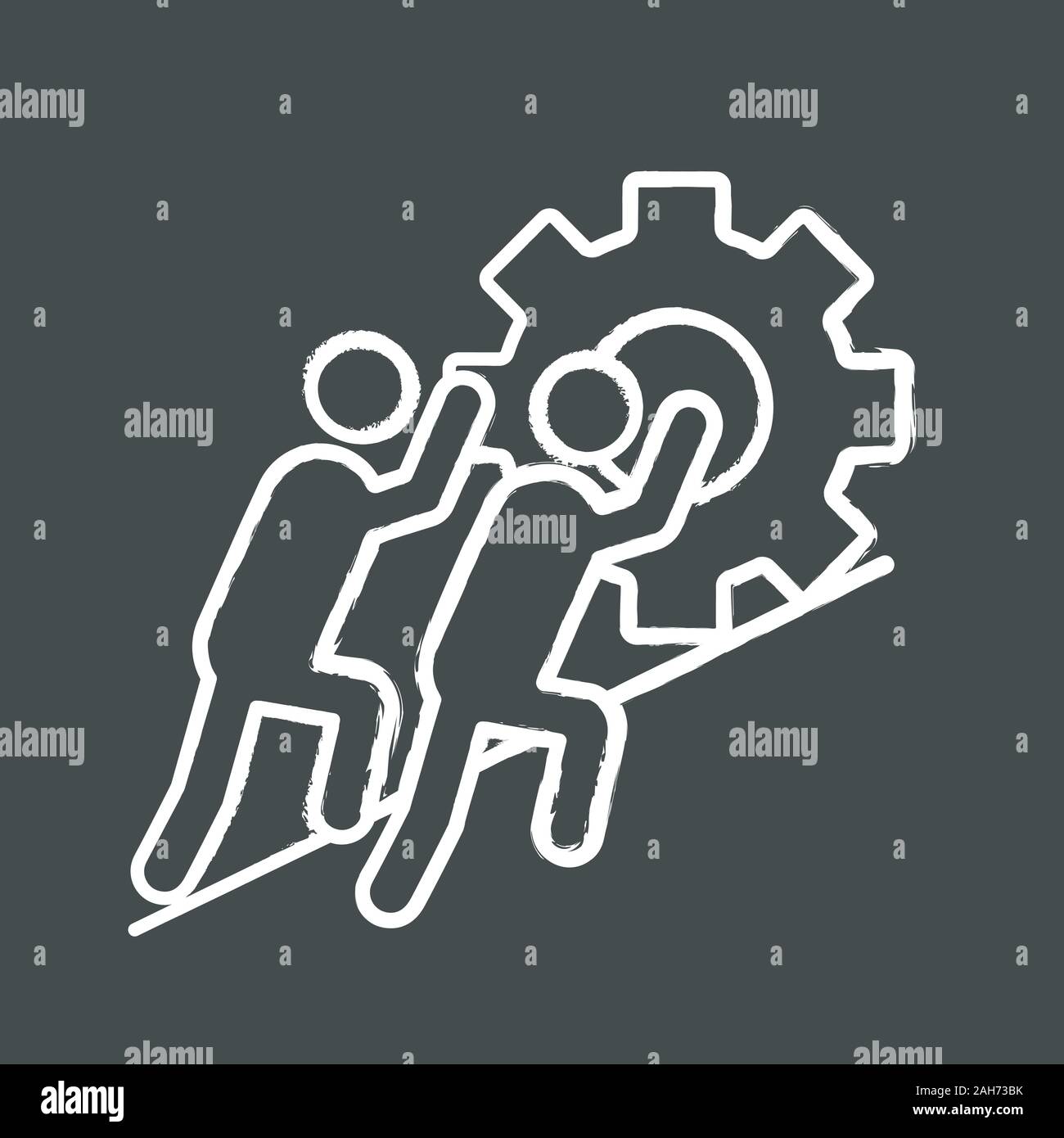 Teamwork chalk icon. Team. Partnership. Two businessmen pushing ...