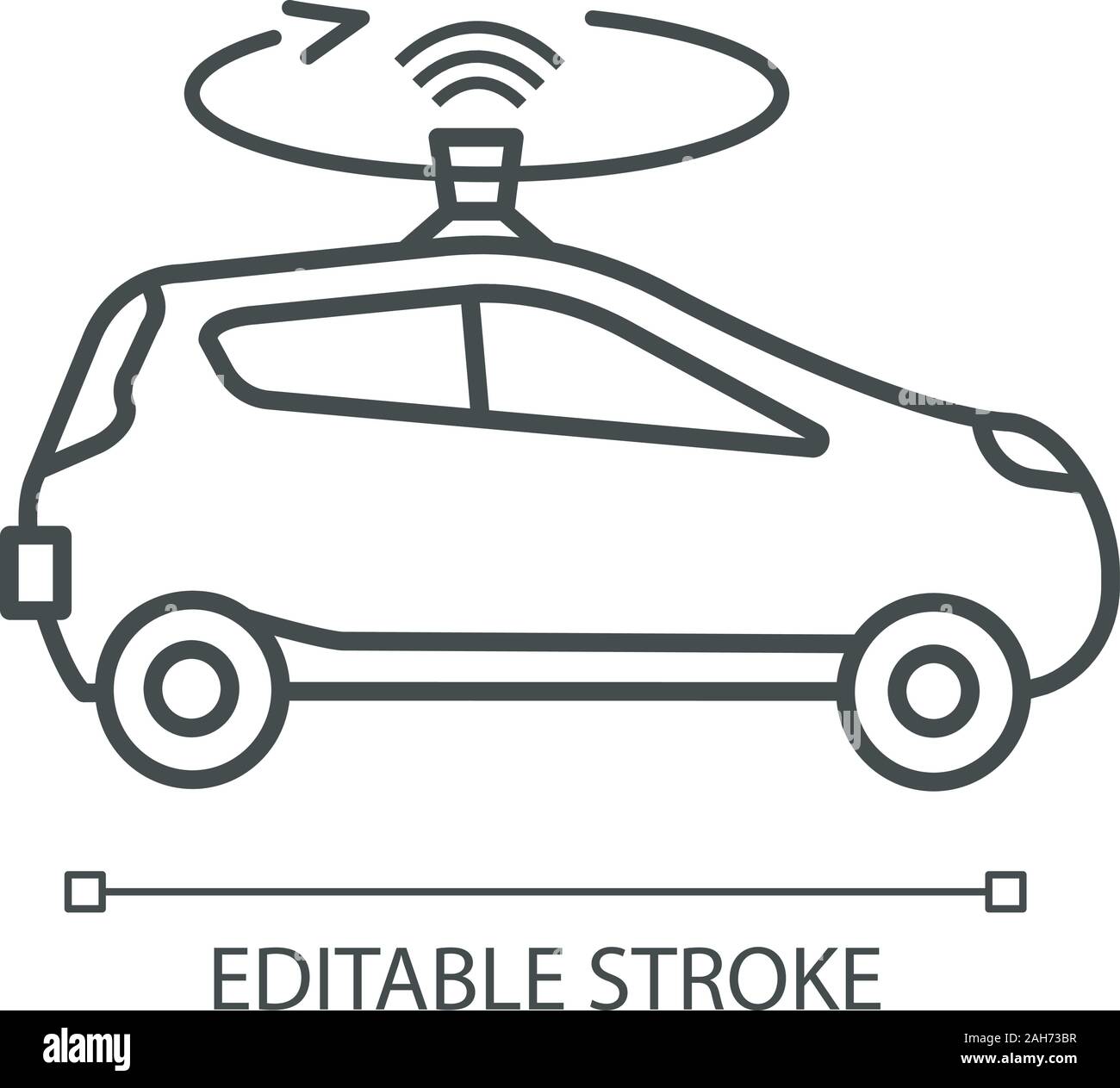 Autonomous car with LIDAR linear icon. Smart car with roof sensor ...