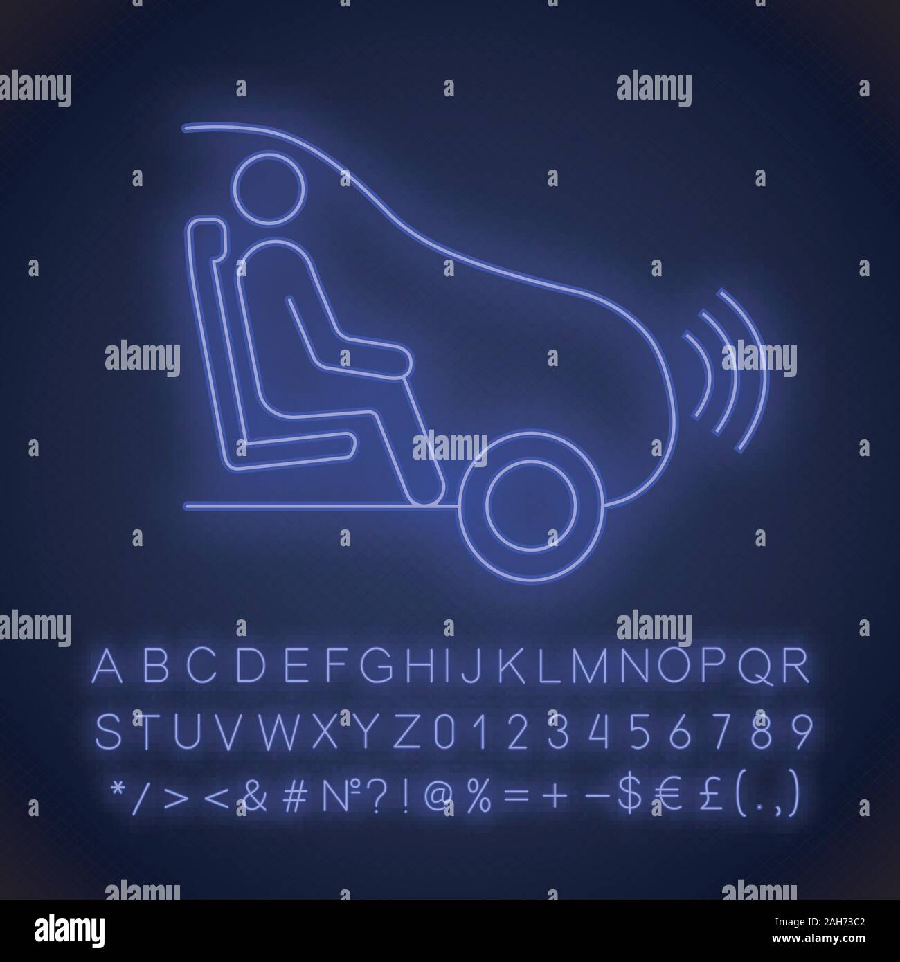 Fully autonomous neon light icon. Smart car with passenger. Intelligent ...