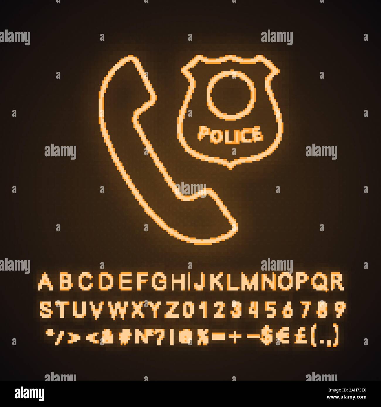 Call the police neon light icon. Emergency call. Handset with police ...