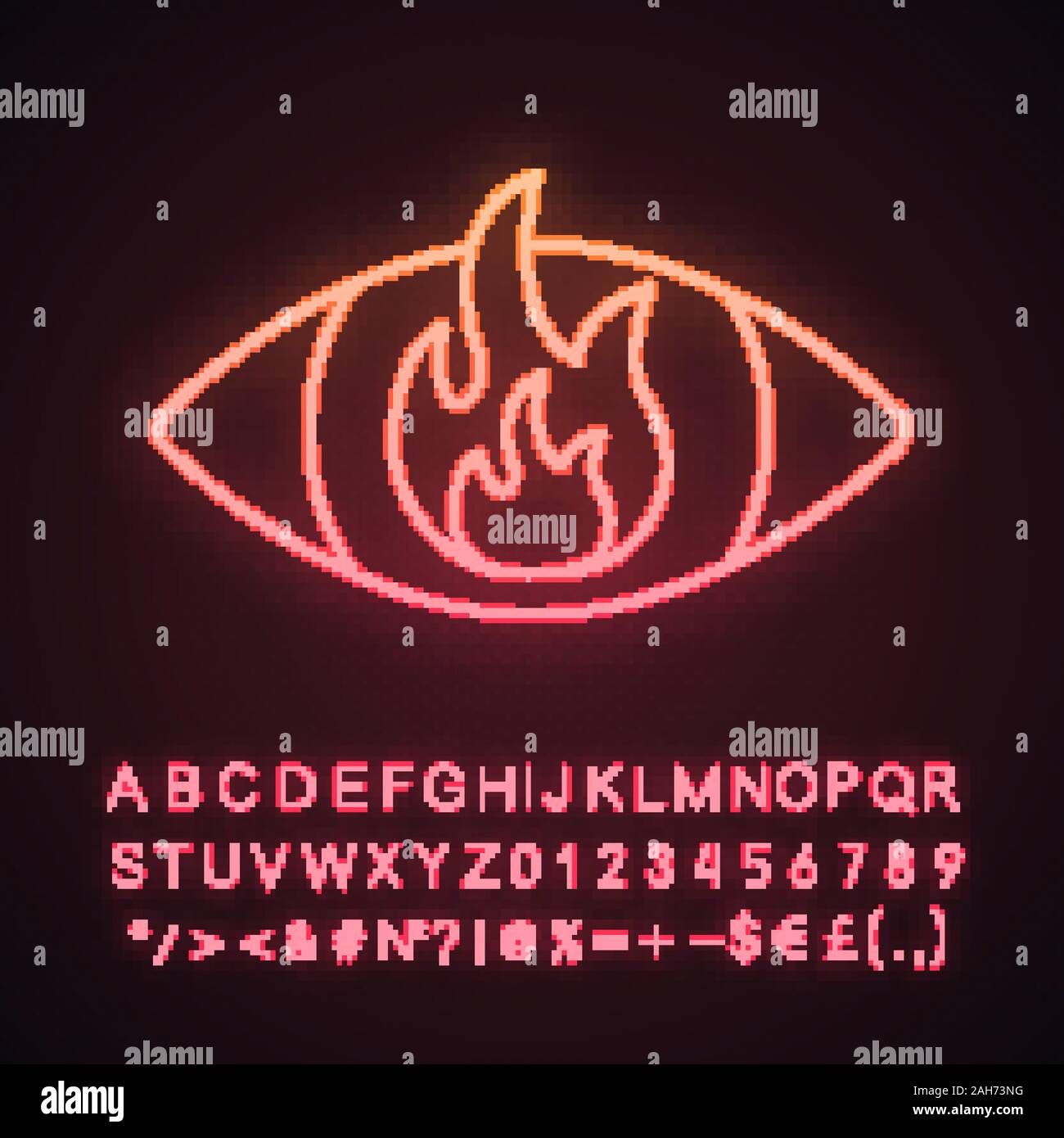 Anger neon light icon. Fire in eye. Angry person. Aggression. Burning ...
