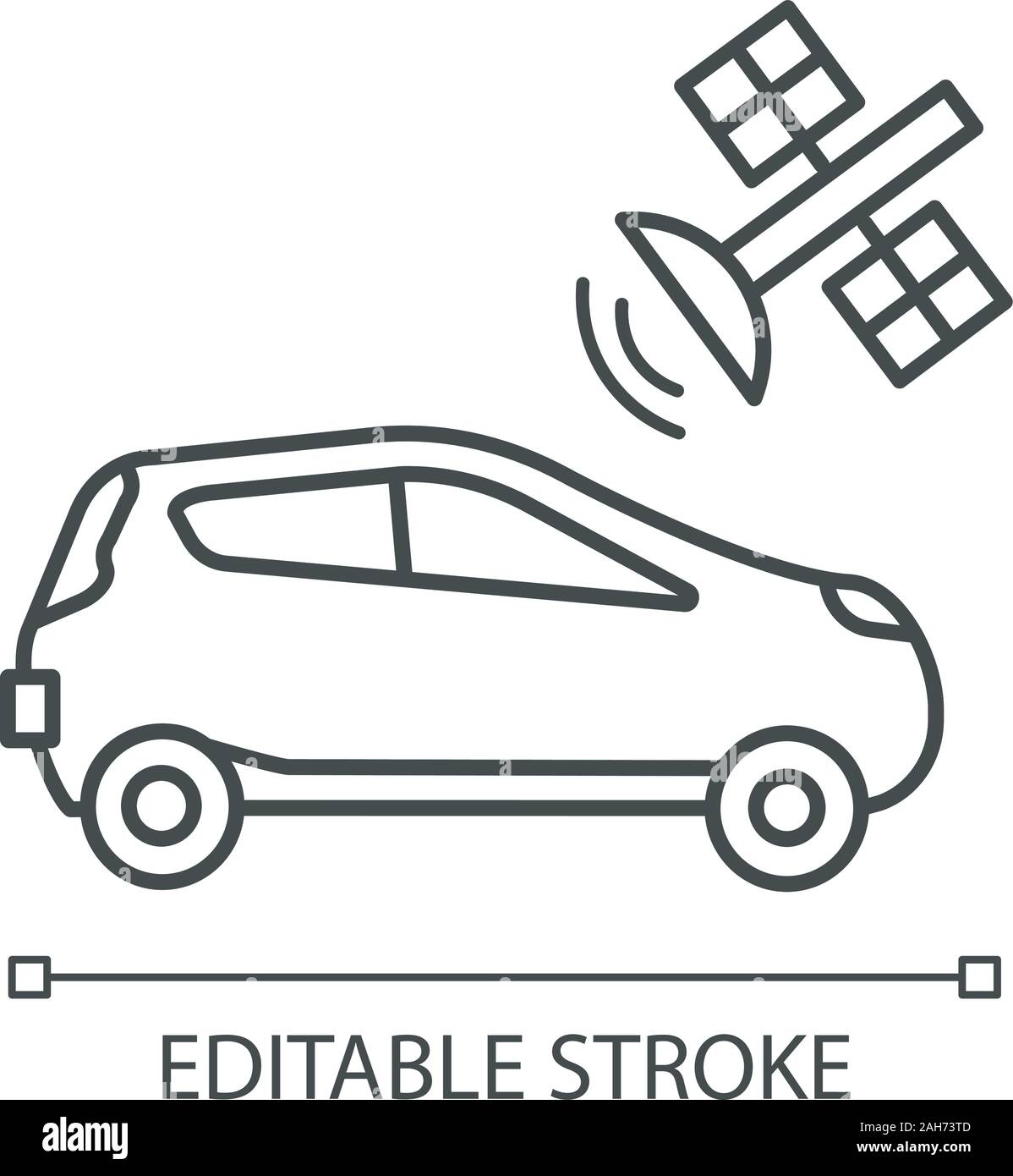 Autonomous car with satellite control linear icon. Smart car with GNSS ...