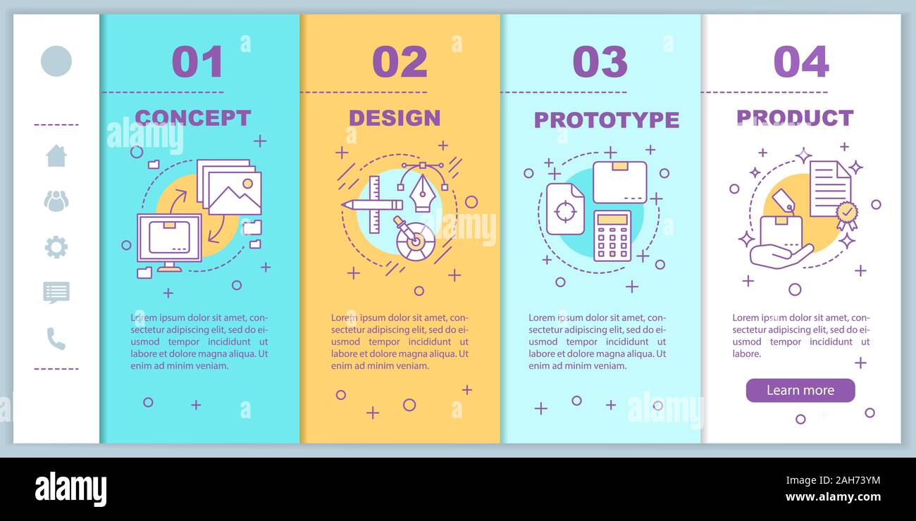 New Product Launch Onboarding Mobile Web Pages Vector Template Production Process Responsive