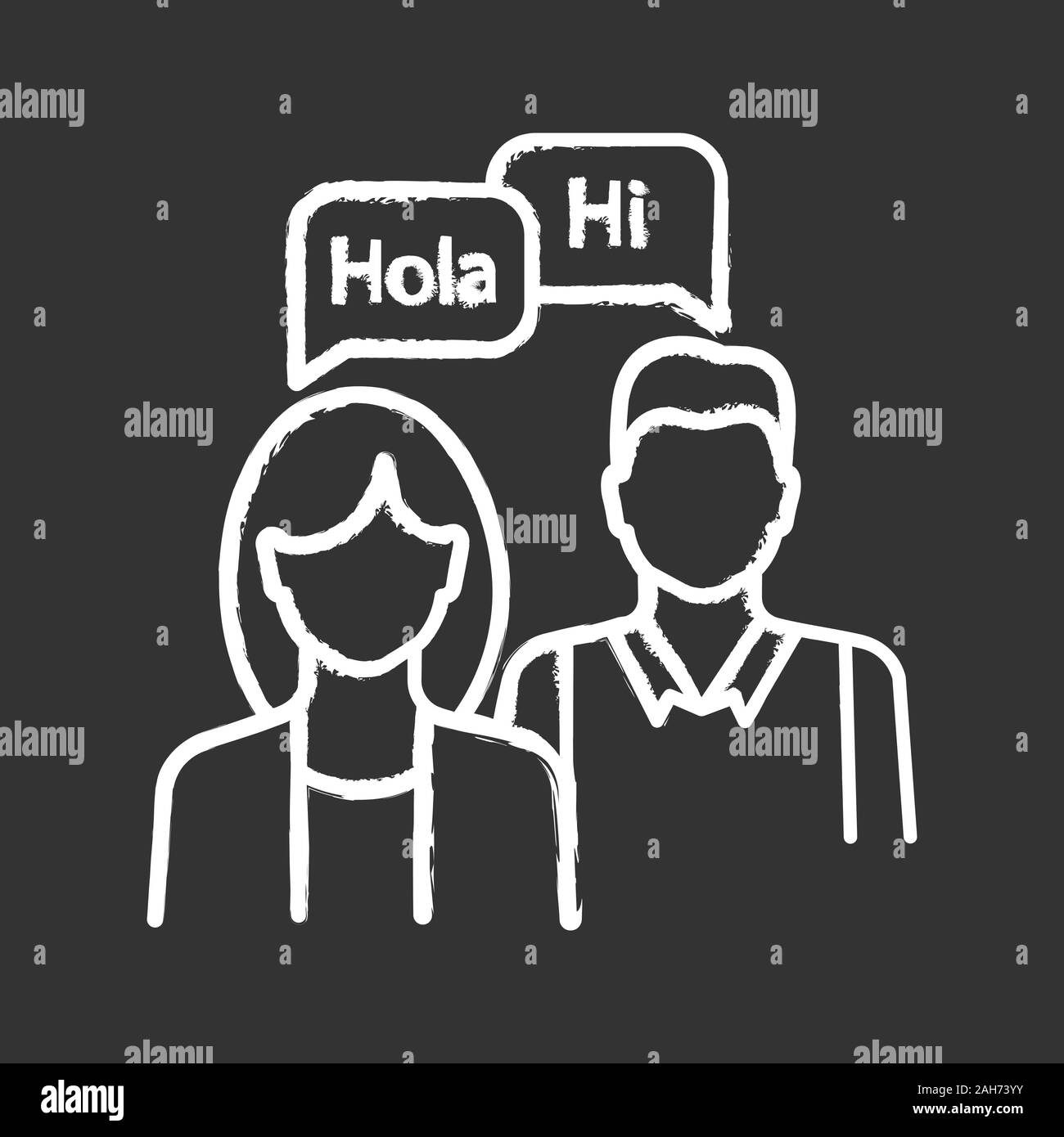 Language practice chalk icon. Interpretation and translation. Practical ...