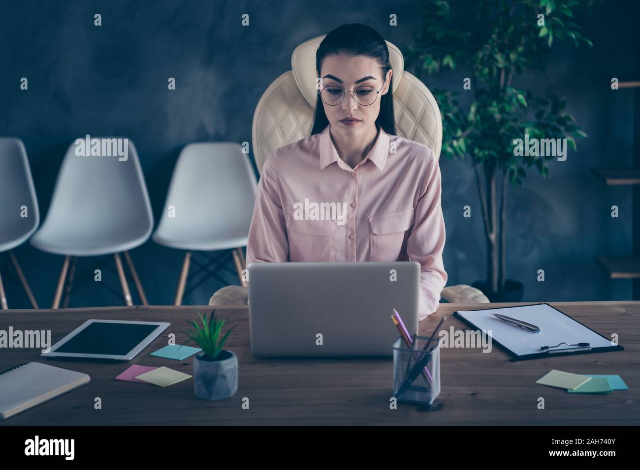 Photo of corporative ceo pondering over corporation development ...