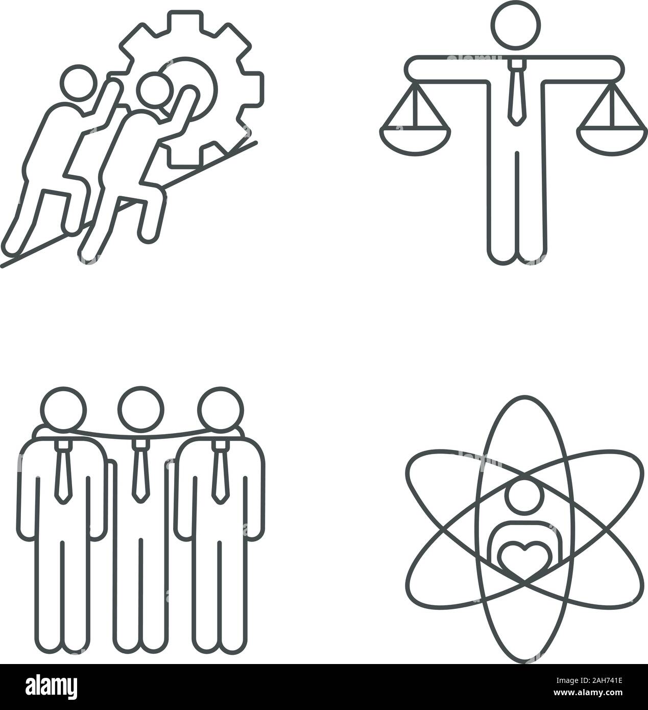 Business ethics linear icons set. Partnership, honesty, partners, core ...