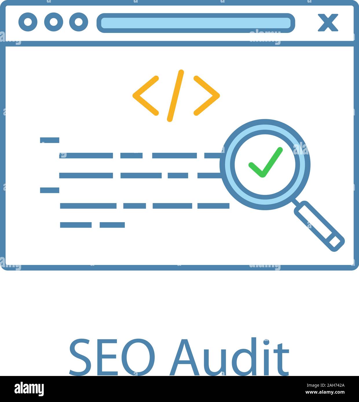 SEO audit color icon. Search optimization. Custom coding. Website ...