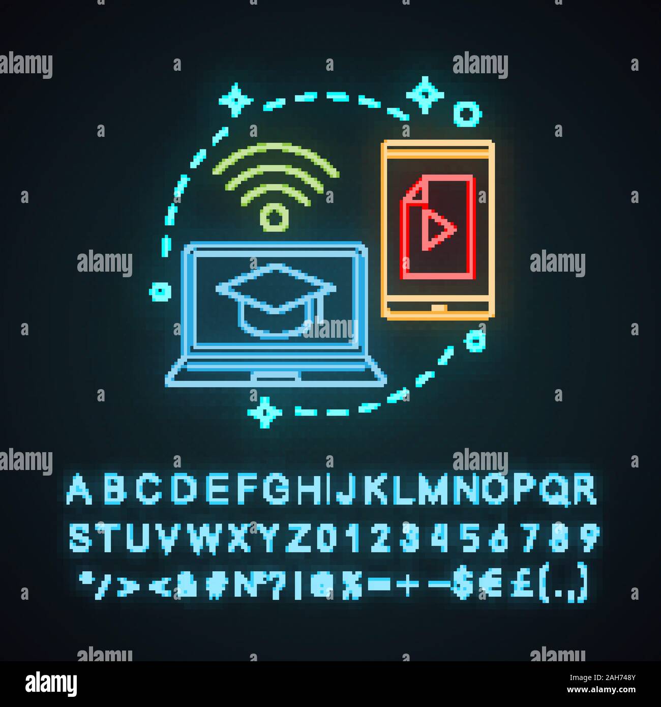 Online education neon light concept icon. E-learning. Interactive ...