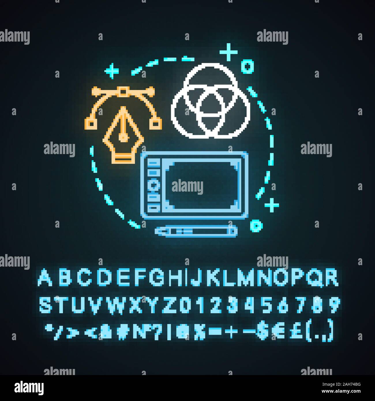 Designers tool neon light concept icon. Graphic design idea. Printing ...