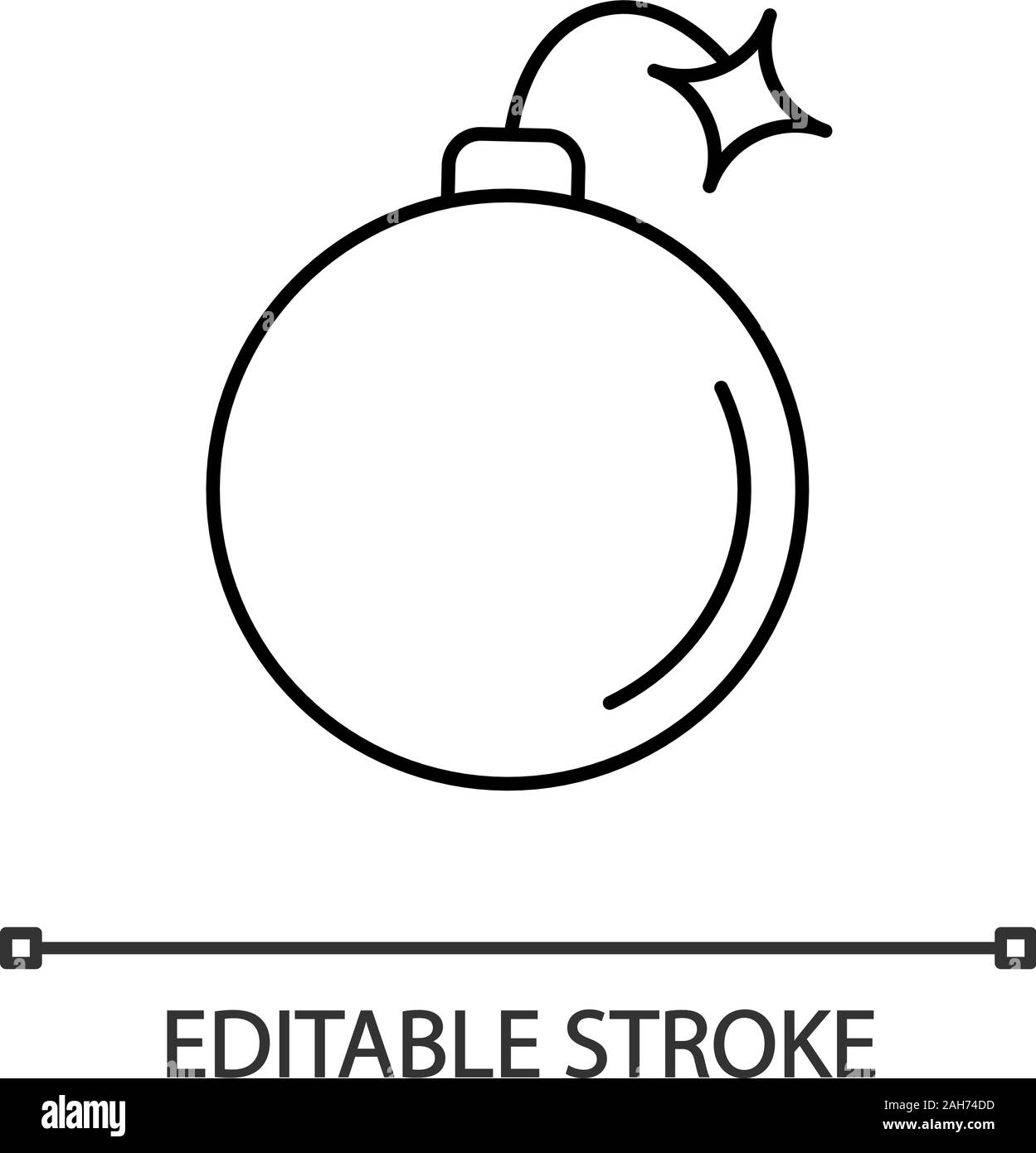 Bomb linear icon. Cannonball bomb with burning safety fuse. Thin line ...