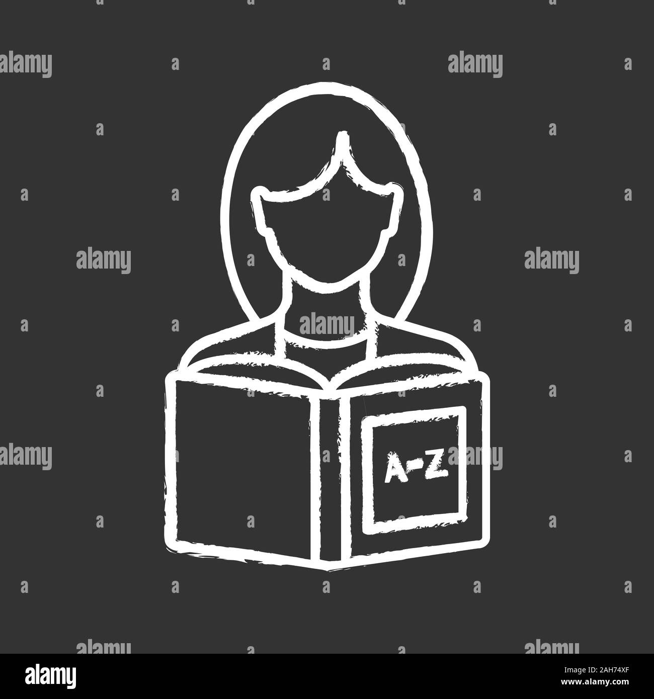 Reading chalk icon. Basic language skills. Woman reading book ...