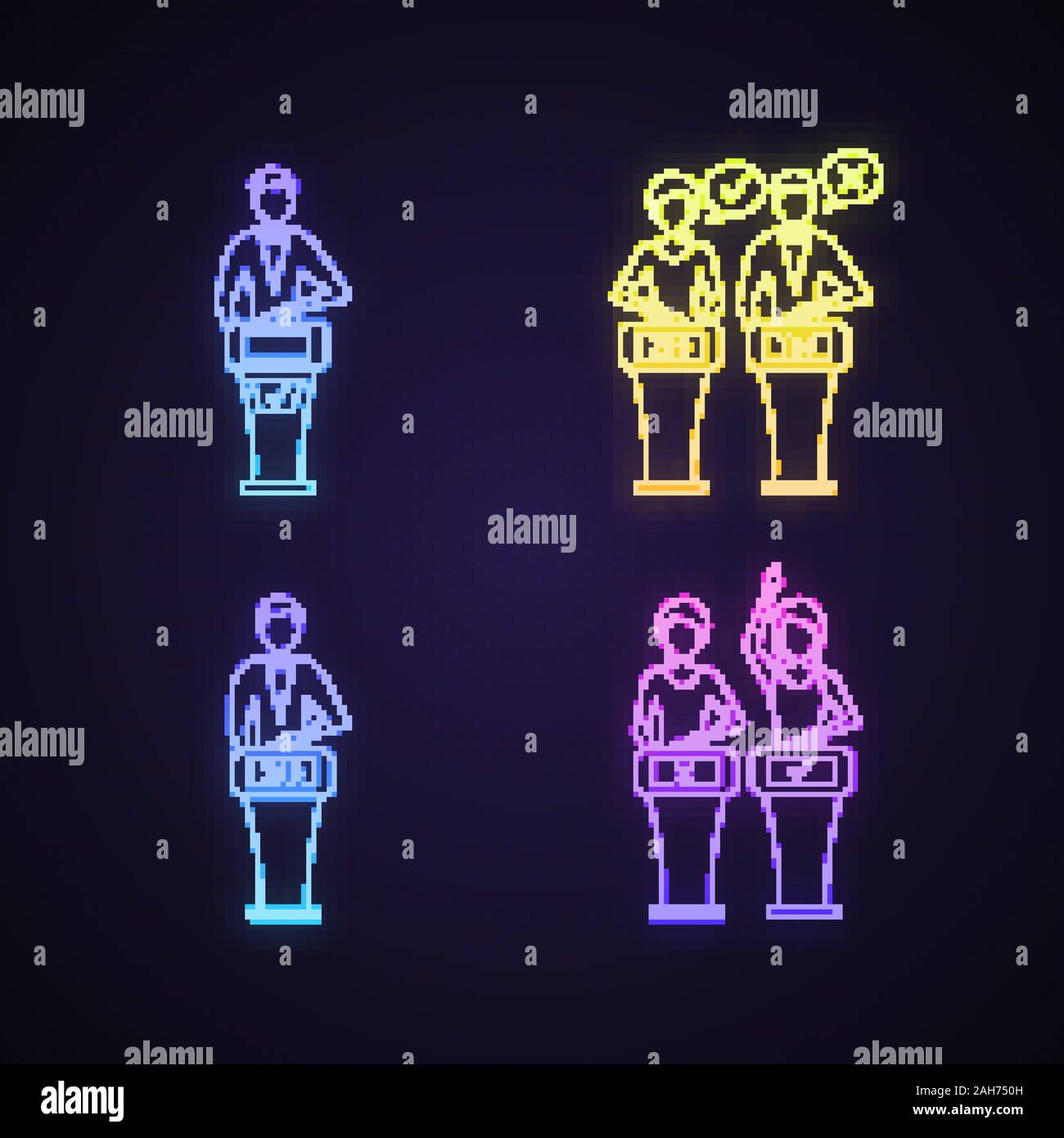 Quiz show neon light icons set. Intellectual game winner, loser, buzzer ...
