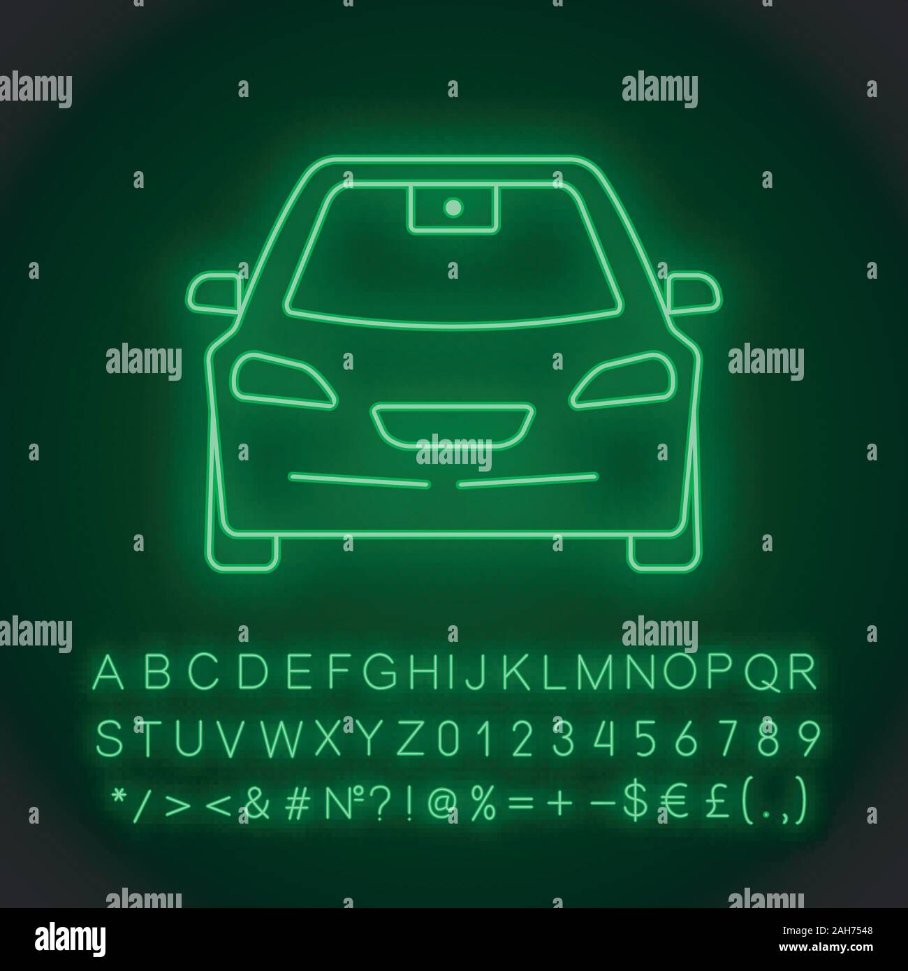 Autonomous car with video camera neon light icon. Smart car front view ...