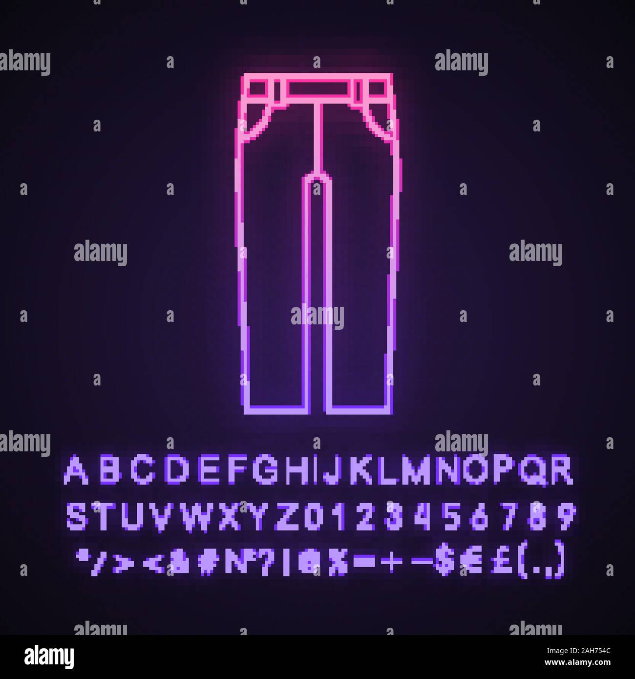 Jeans neon light icon. Pants. Trousers. Casual style. Clothes. Glowing ...