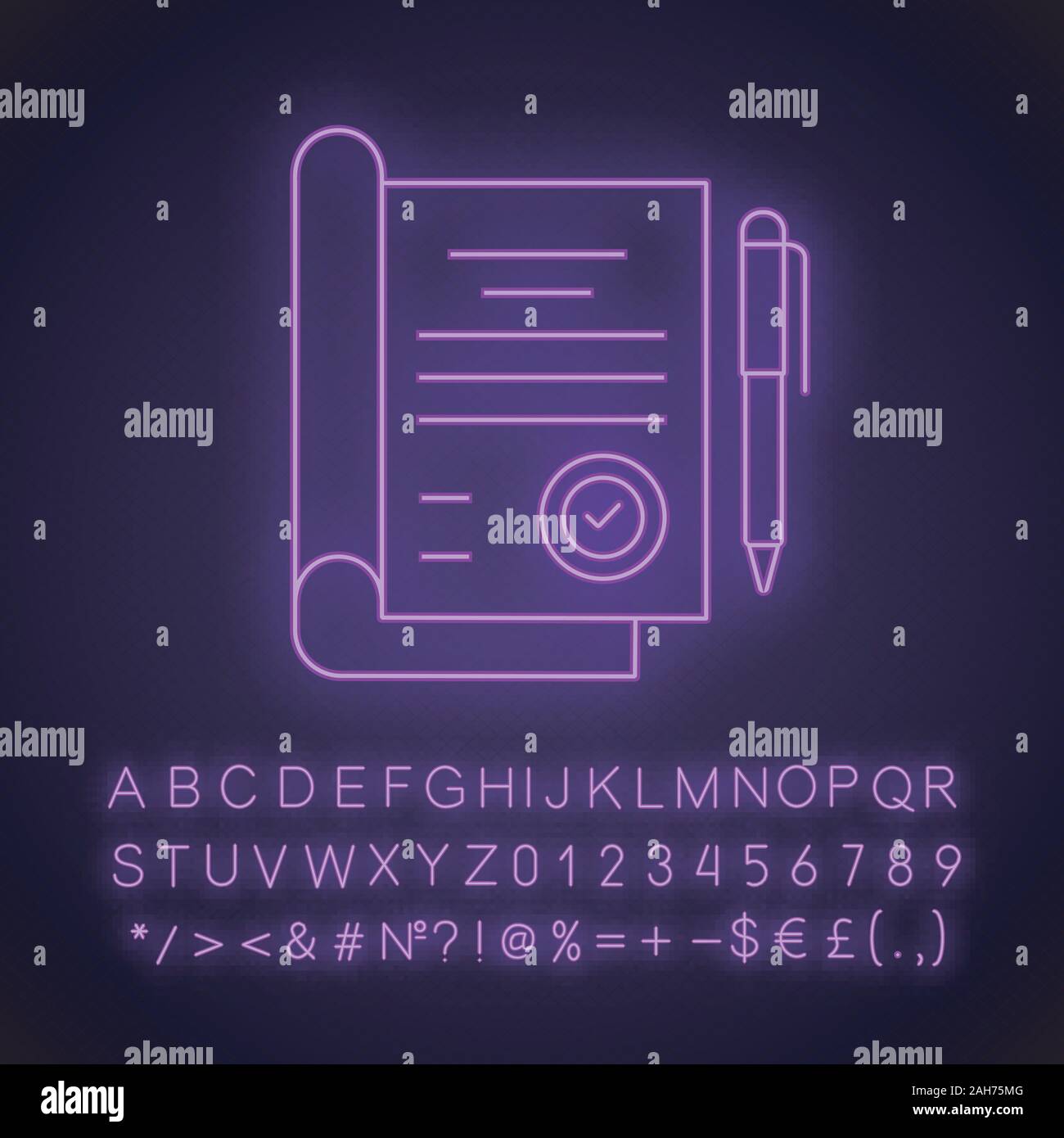 Signed contract neon light icon. Agreement, deal. Corporate policies ...