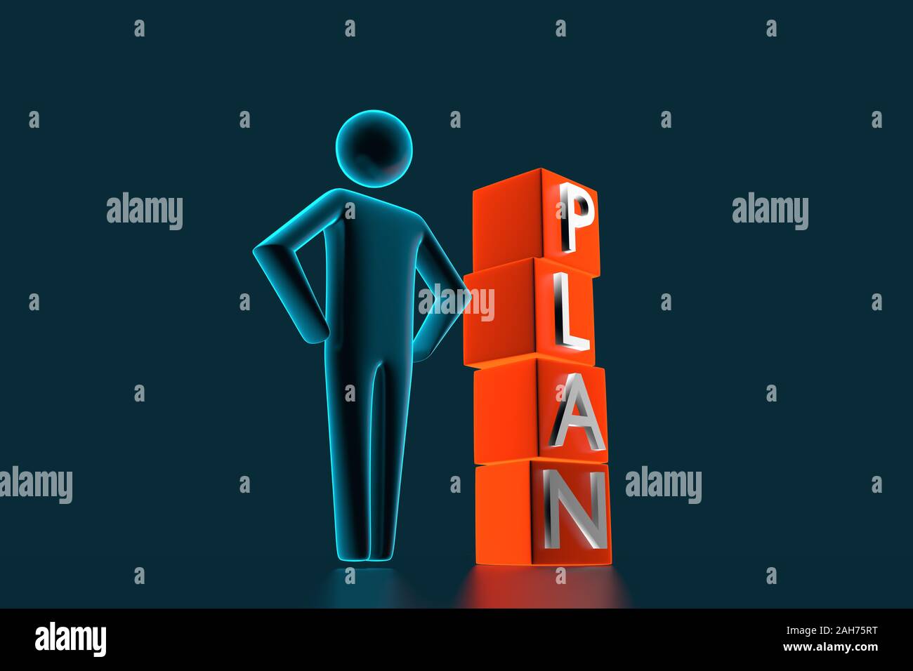 3d people - man, person and a cubes with word plan. 3d man with plan ...