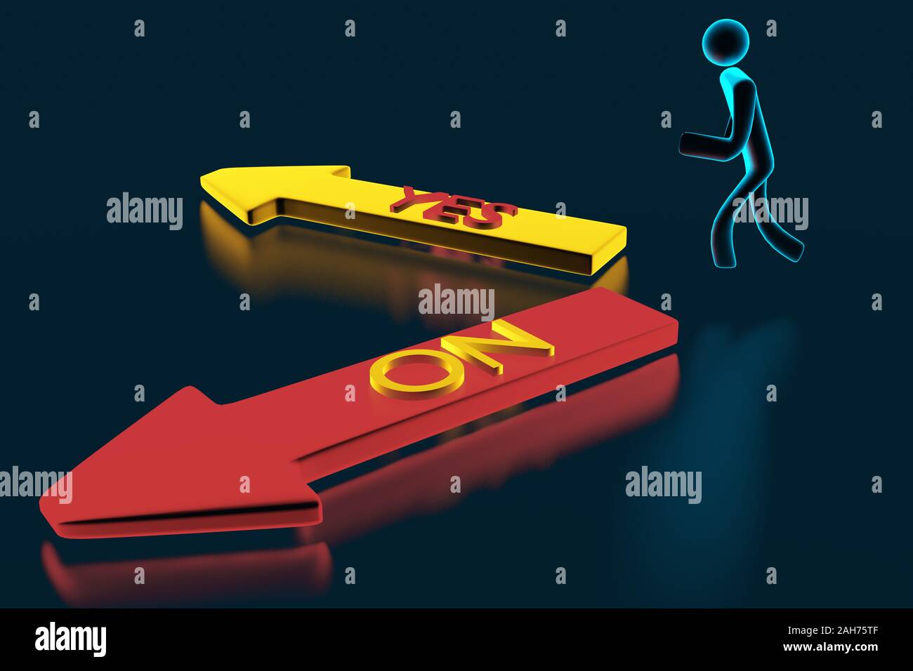 3d man with arrows YES NO in different directions. Arrows with ...