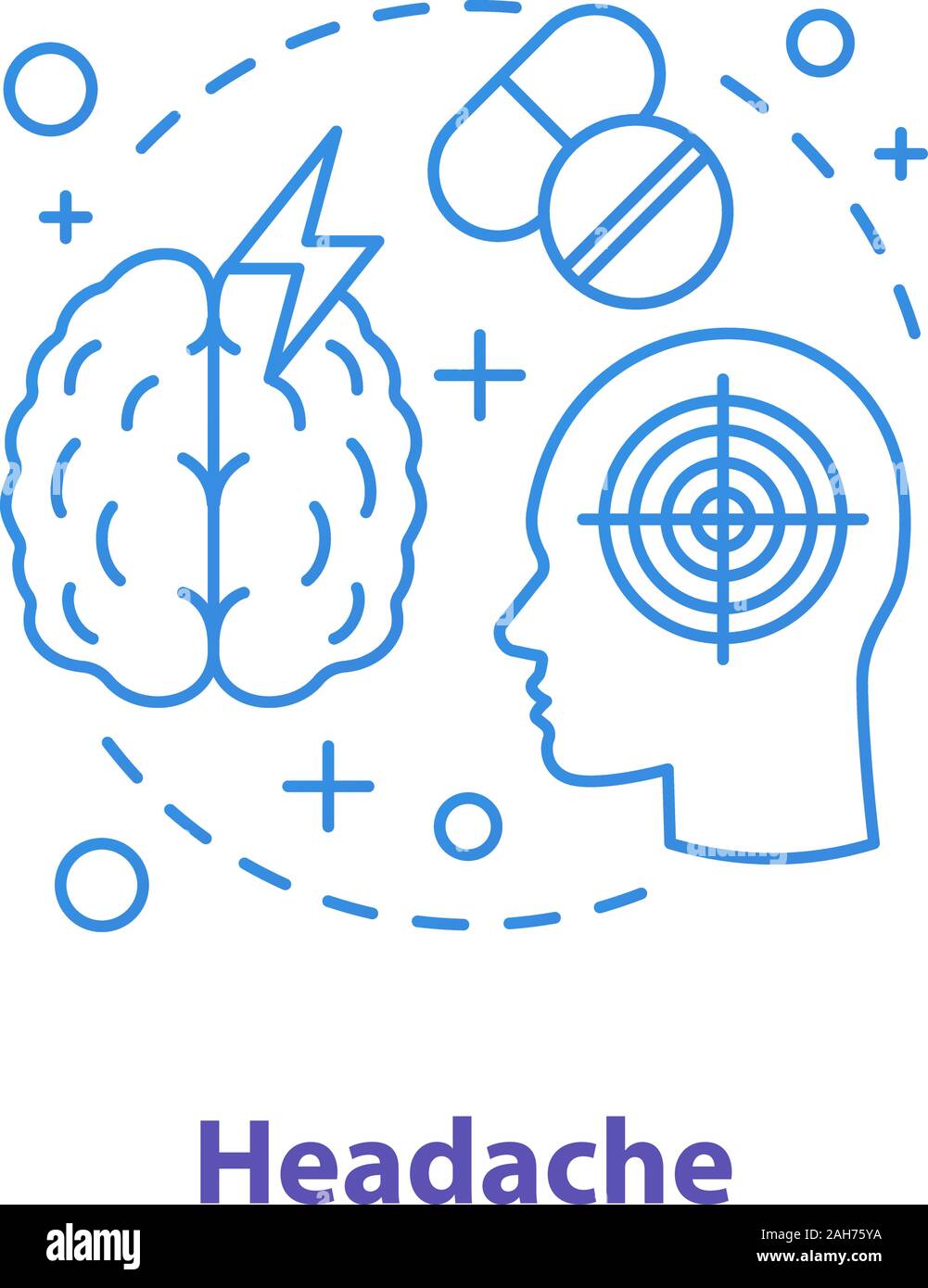 Headache concept icon. Migraine idea thin line illustration. Painkiller ...