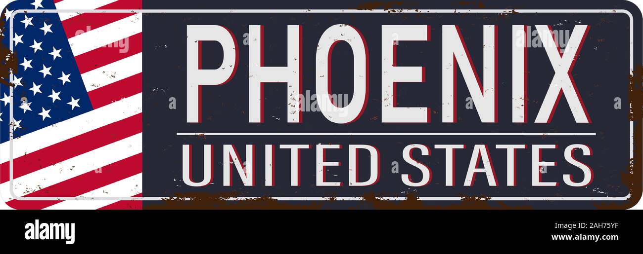 metal sign Phoenix Arizona USA city. Travel souvenirs on grunge damaged ...