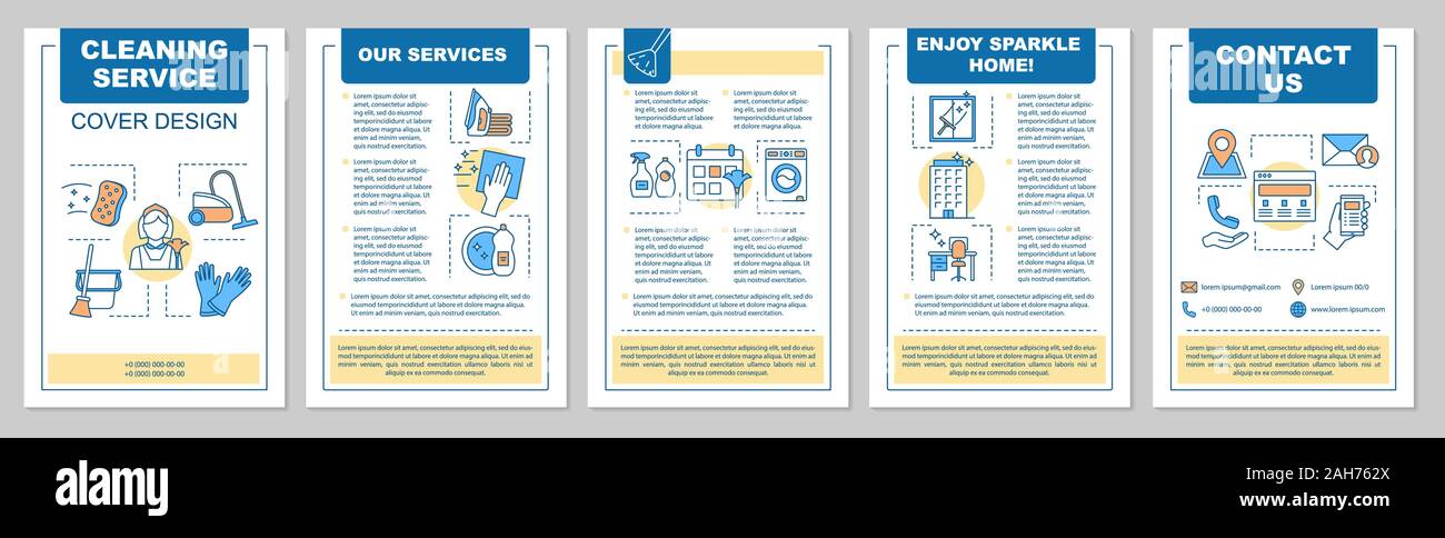 Cleaning service brochure template layout. Flyer, booklet, leaflet print design with linear ...