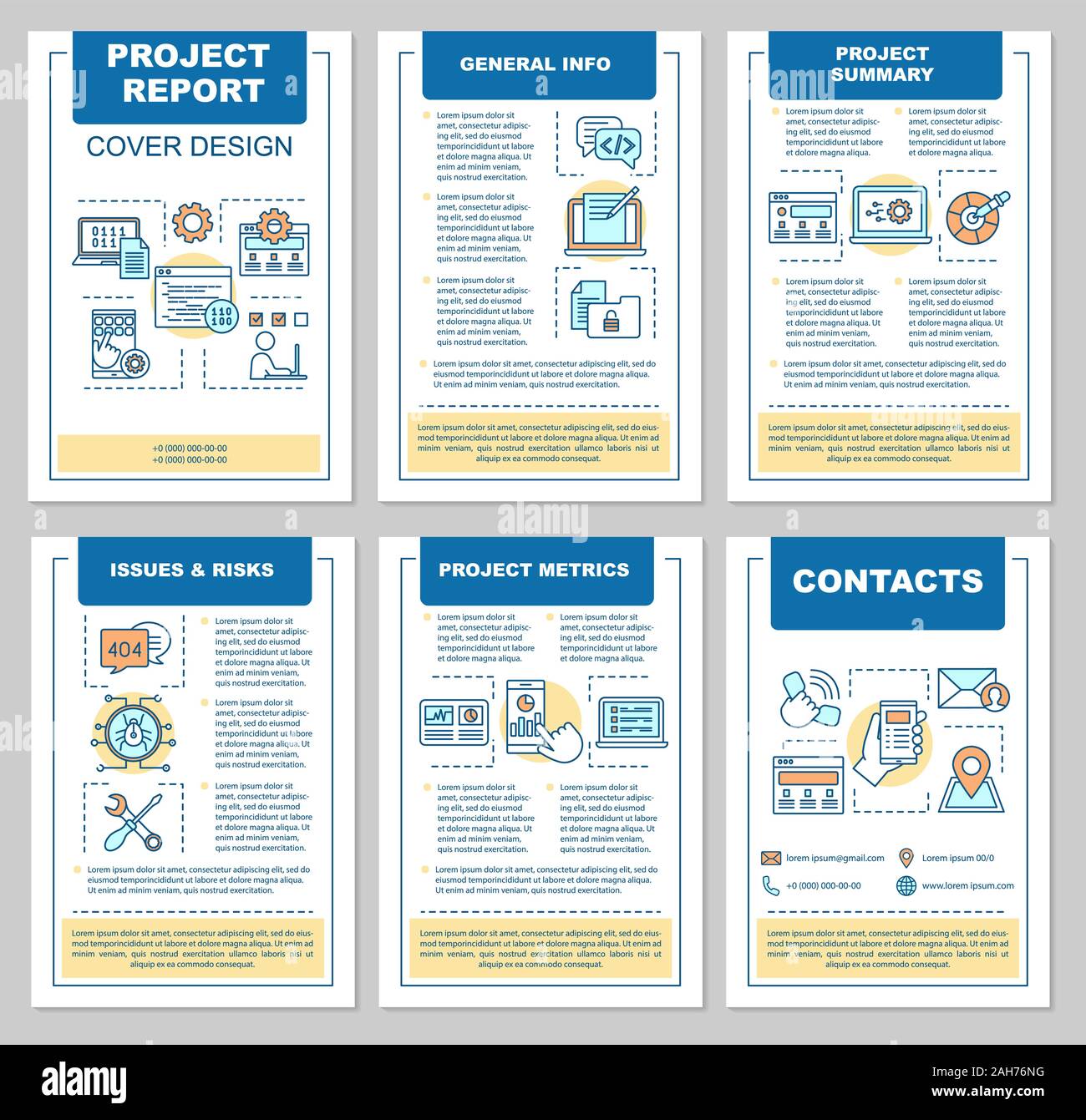 Project report brochure template layout. Programming. Flyer, booklet, leaflet print with linear ...