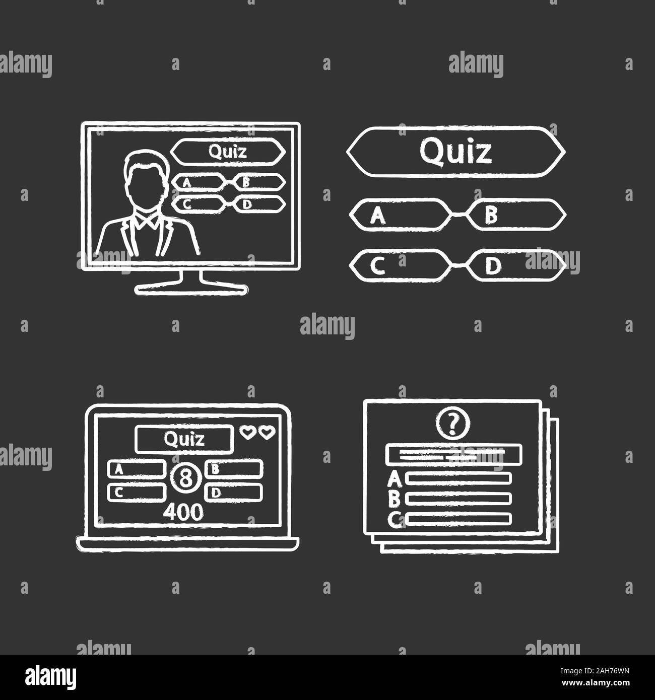 Quiz show chalk icons set. Intellectual game question, online and TV ...