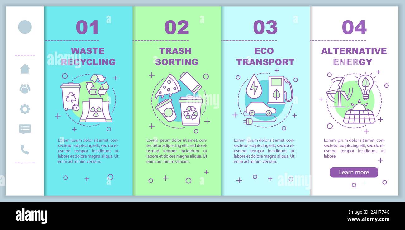 Environment protection onboarding mobile web pages vector template. Trash sorting, waste ...