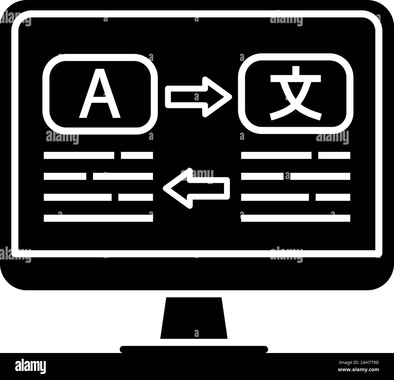 Language translation glyph icon. Online translator. Spell check ...